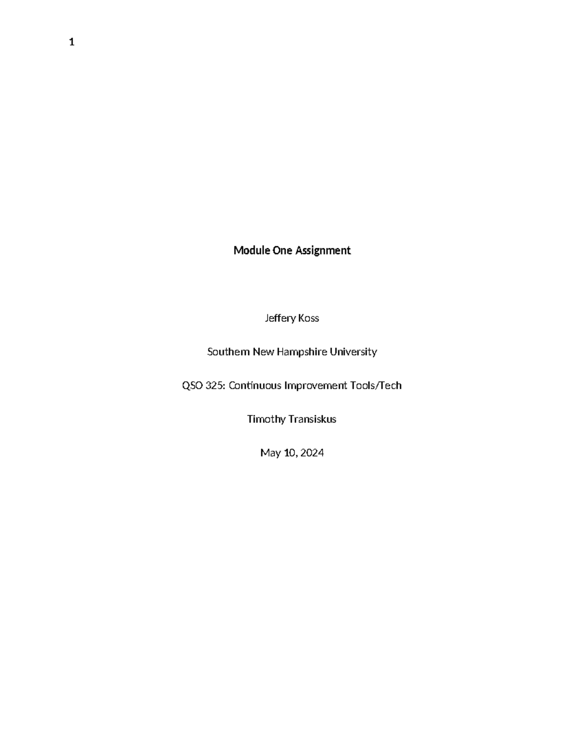 BUS225 Module Four Assignment - Module One Assignment Jeffery Koss ...