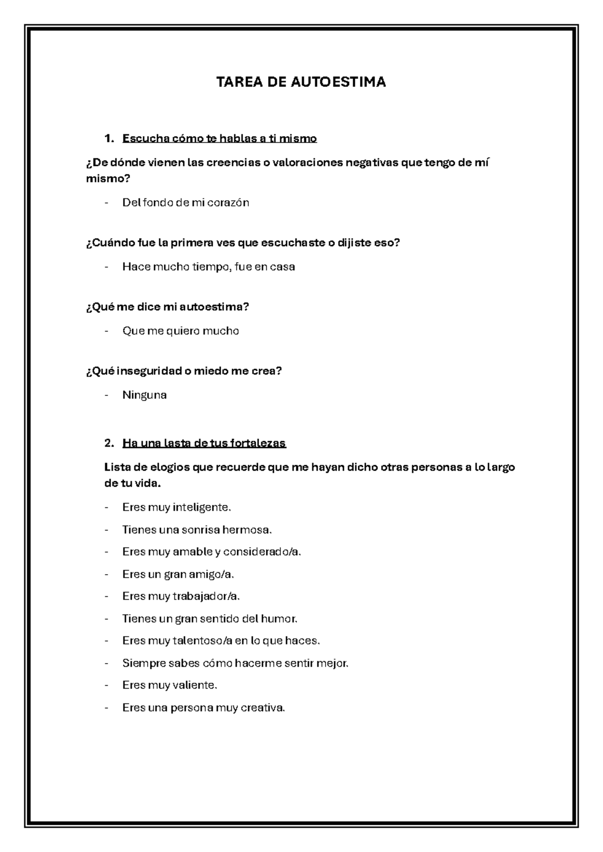 Tarea DE Autoestima - desarrollo emocional - TAREA DE AUTOESTIMA ...