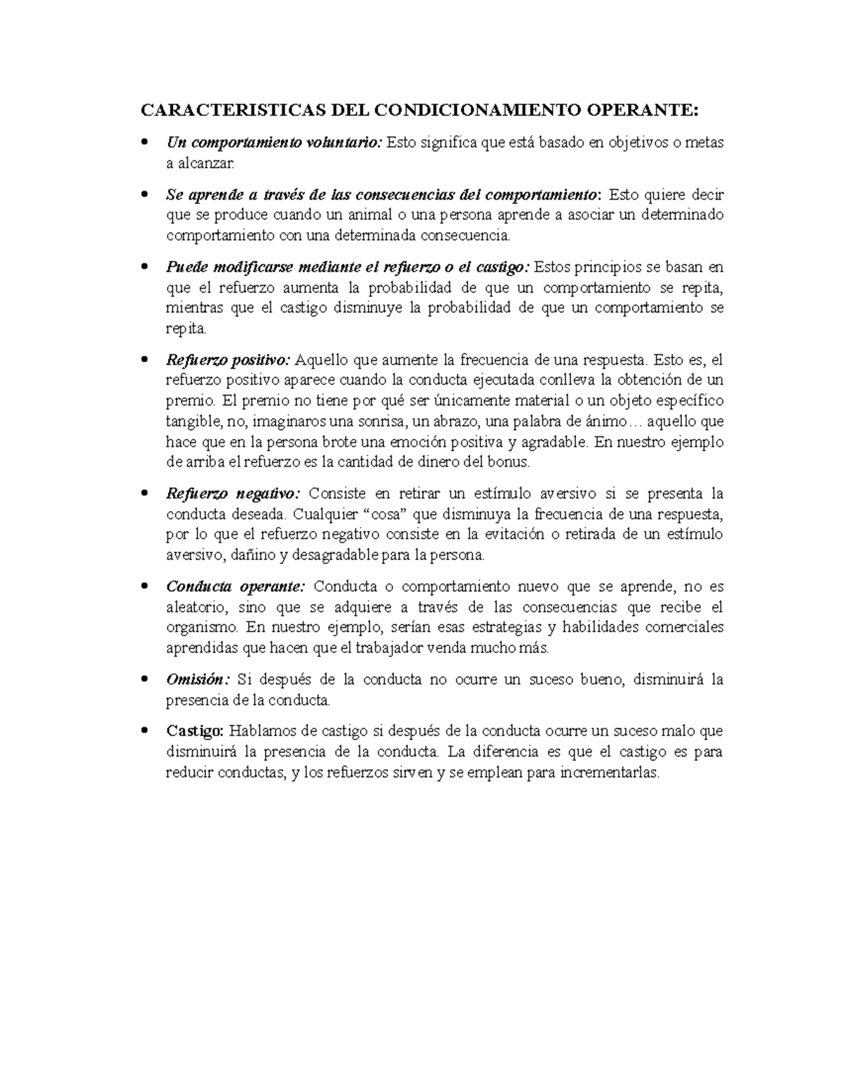 Caracteristicas DEL Condicionamiento Operante - CARACTERISTICAS DEL ...