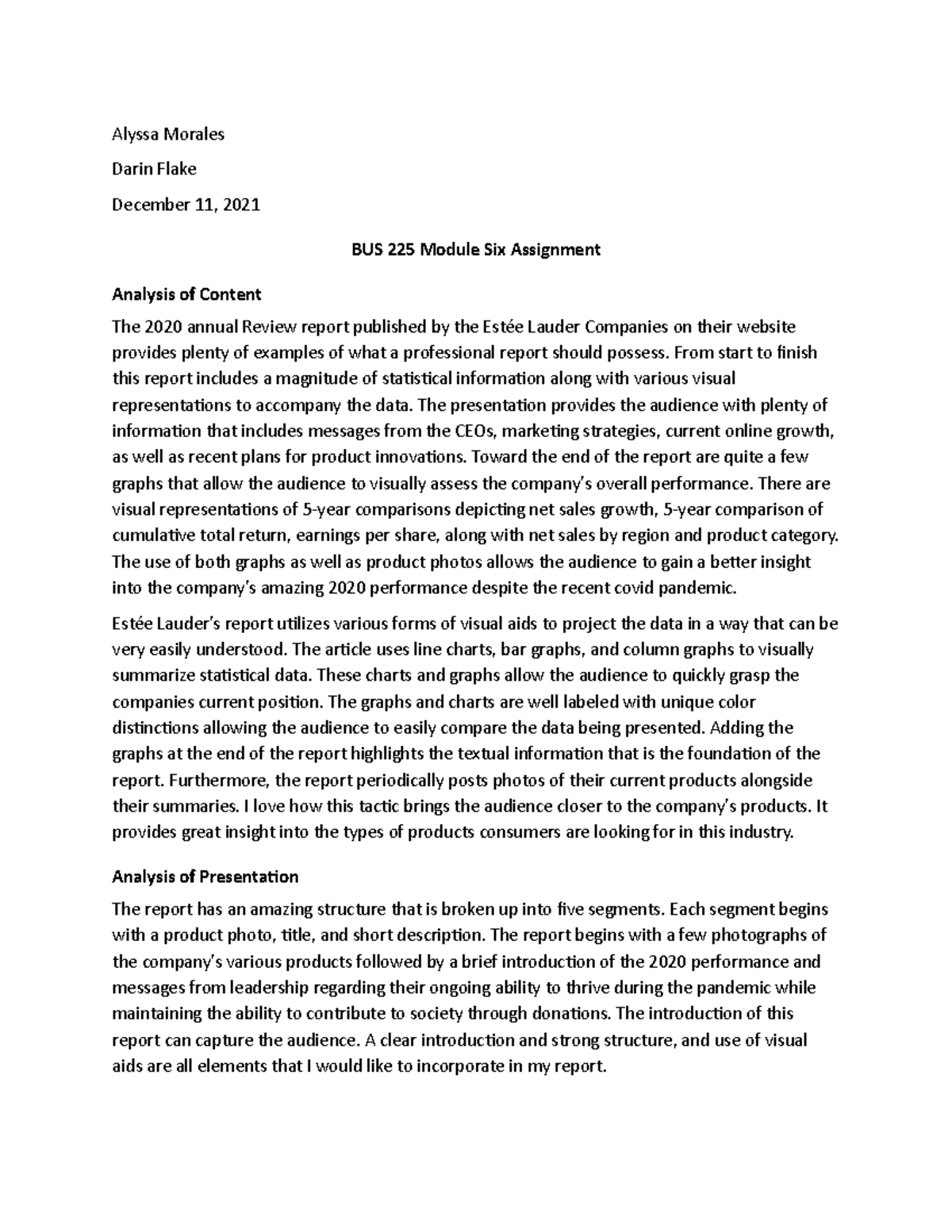 BUS225 Module Six Assignment for reference only - Alyssa Morales Darin ...