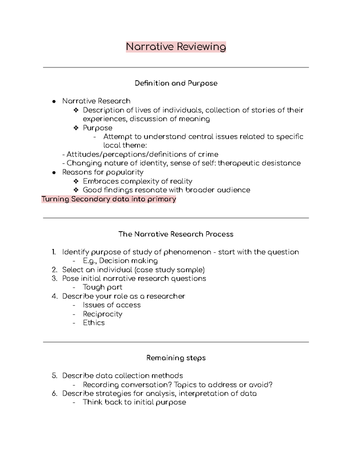 CCJ 225 Notes - Narrative Reviewing Definition and Purpose Narrative ...