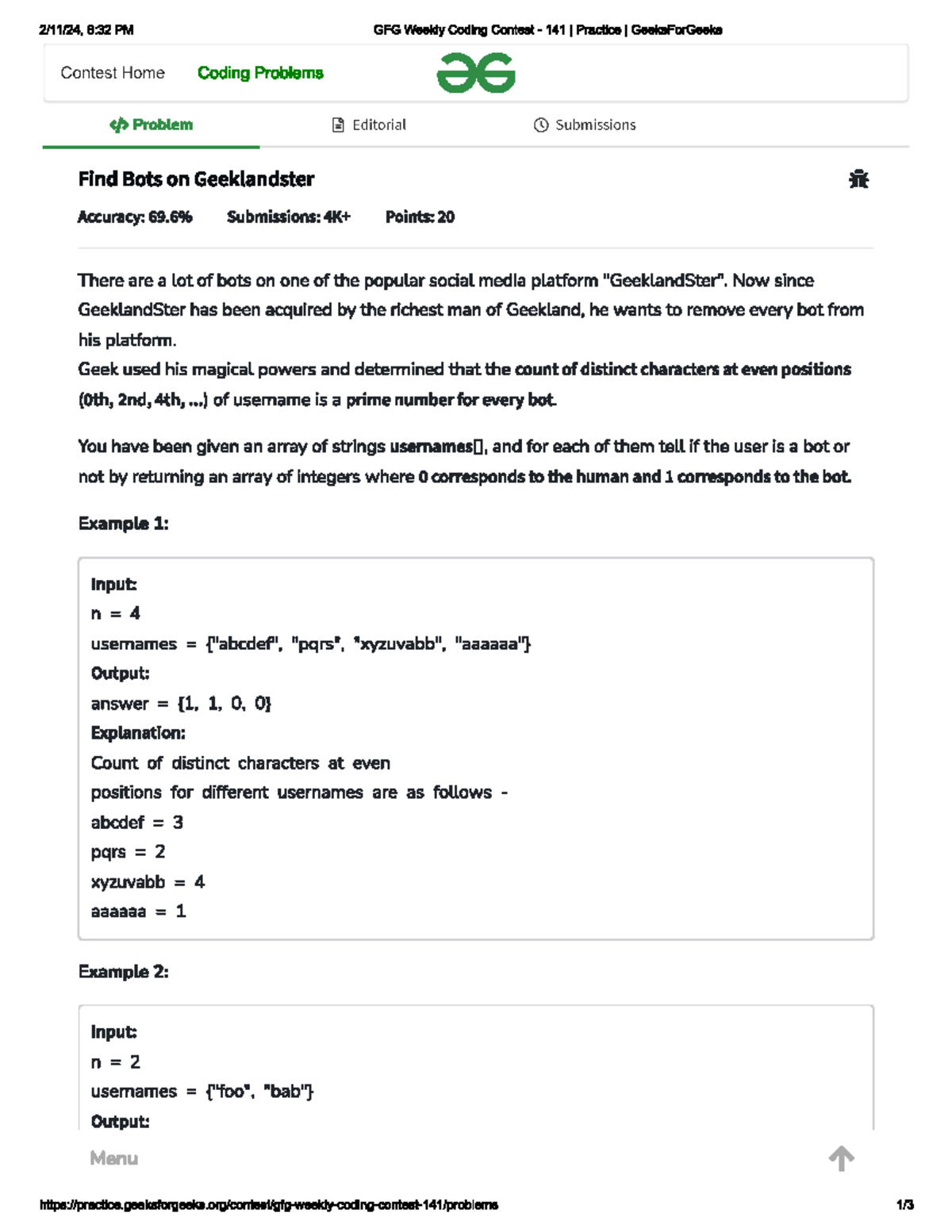 Current - fnh - 8:32 PM GFG Weekly Coding Contest 141 I Practice ...