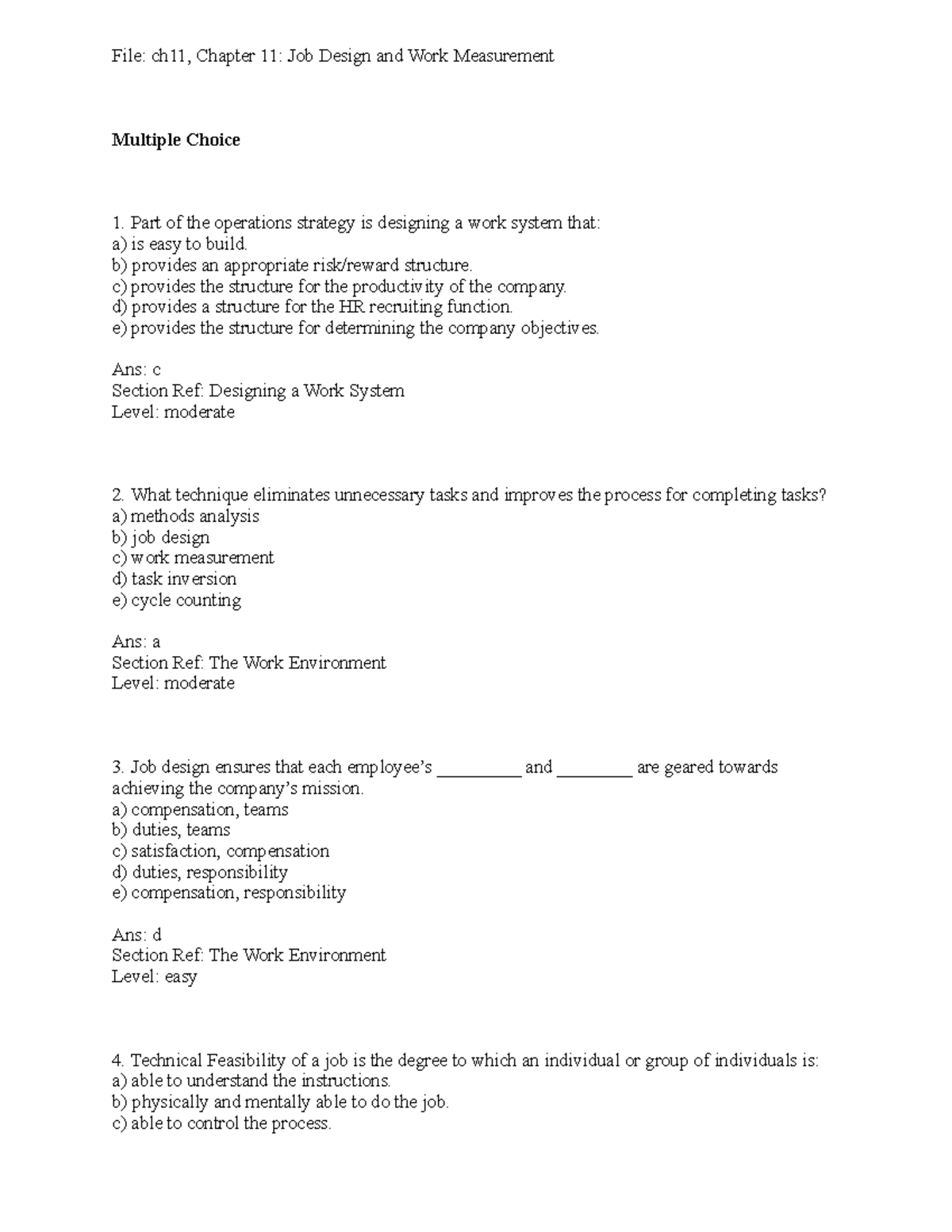Job Design and Work Measurement - File: ch11, Chapter 11: Job Design ...
