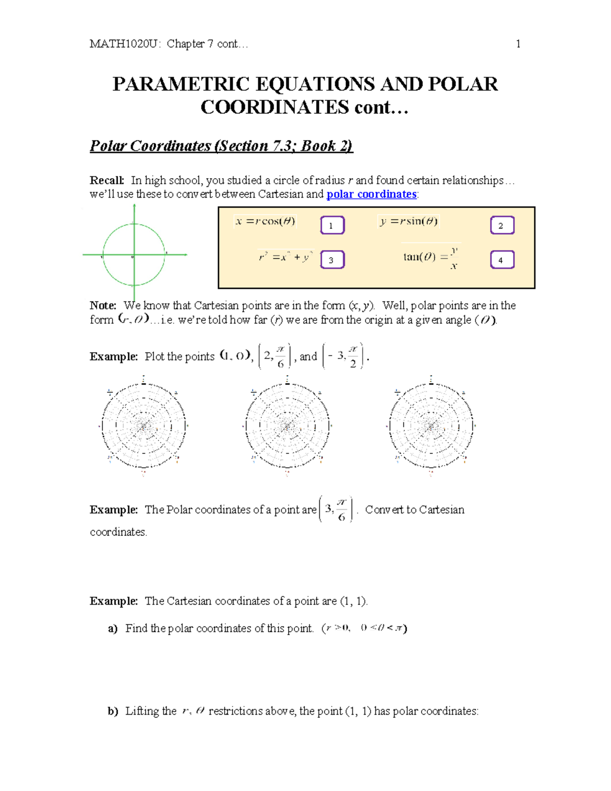 non annotated parametric equations and polar coordinates notes ...