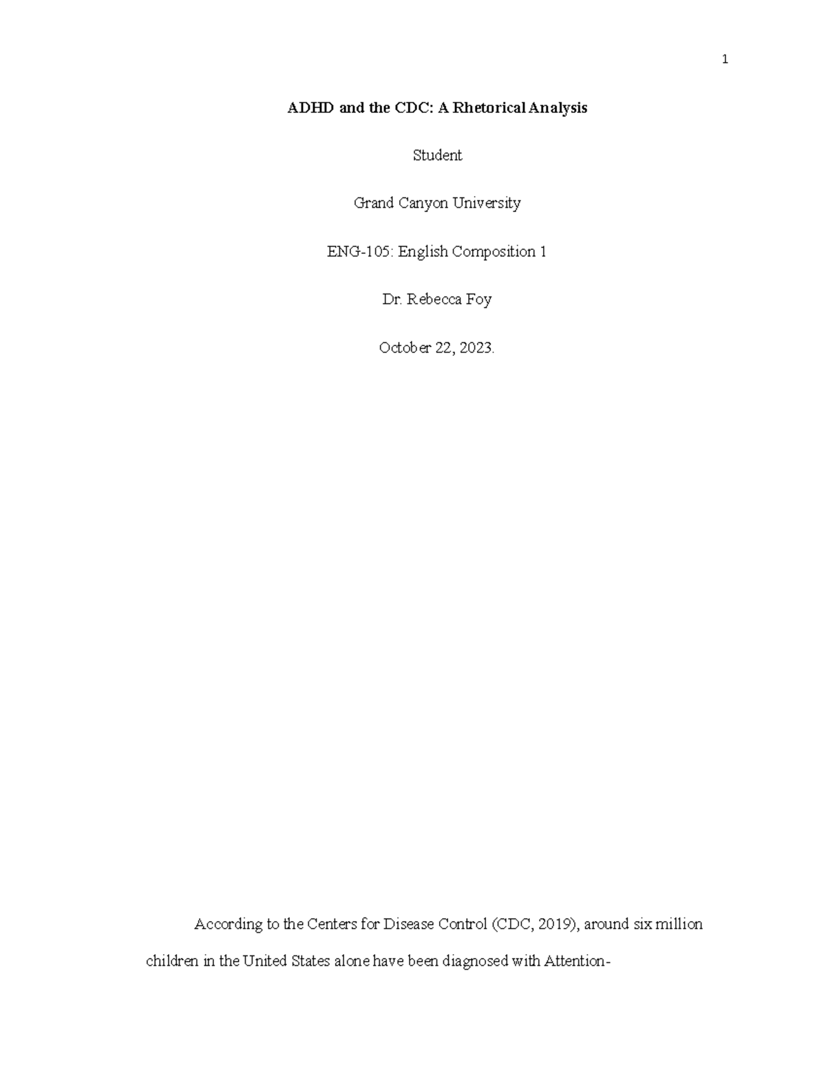 Rhetorical Analysis of a Public Document Final Draft - ADHD and the CDC ...