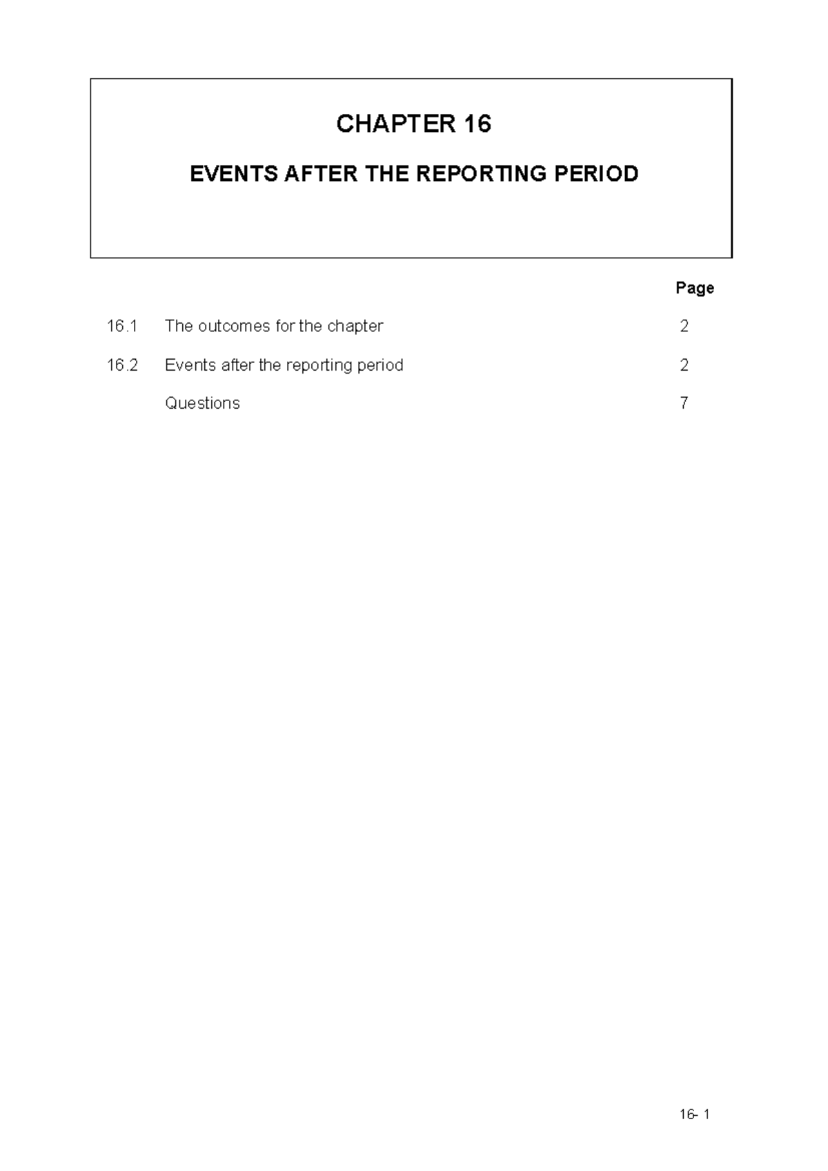 Chapter 16 Notes - CHAPTER 16 EVENTS AFTER THE REPORTING PERIOD Page 16 ...