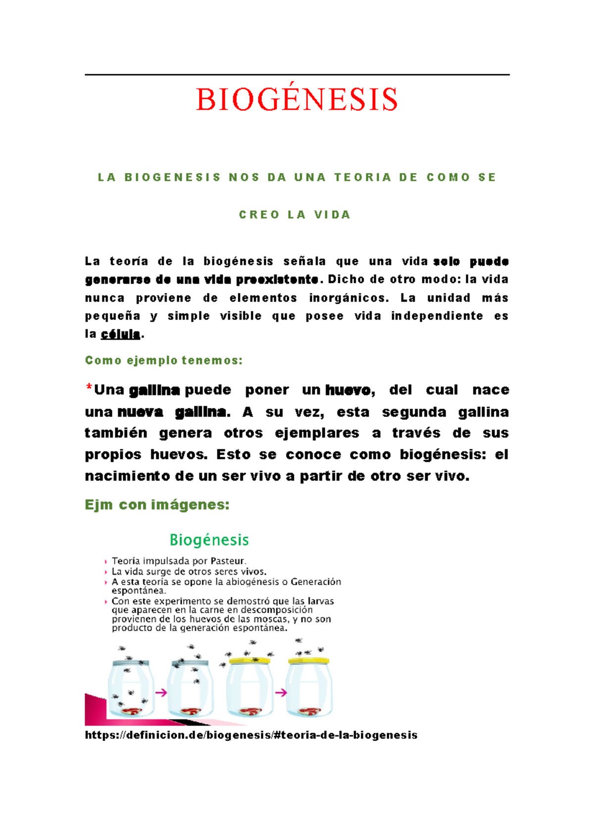 Biogénesis - Teoria de la biogenesis - BIOGÉNESIS L A B I O G E N E S I ...