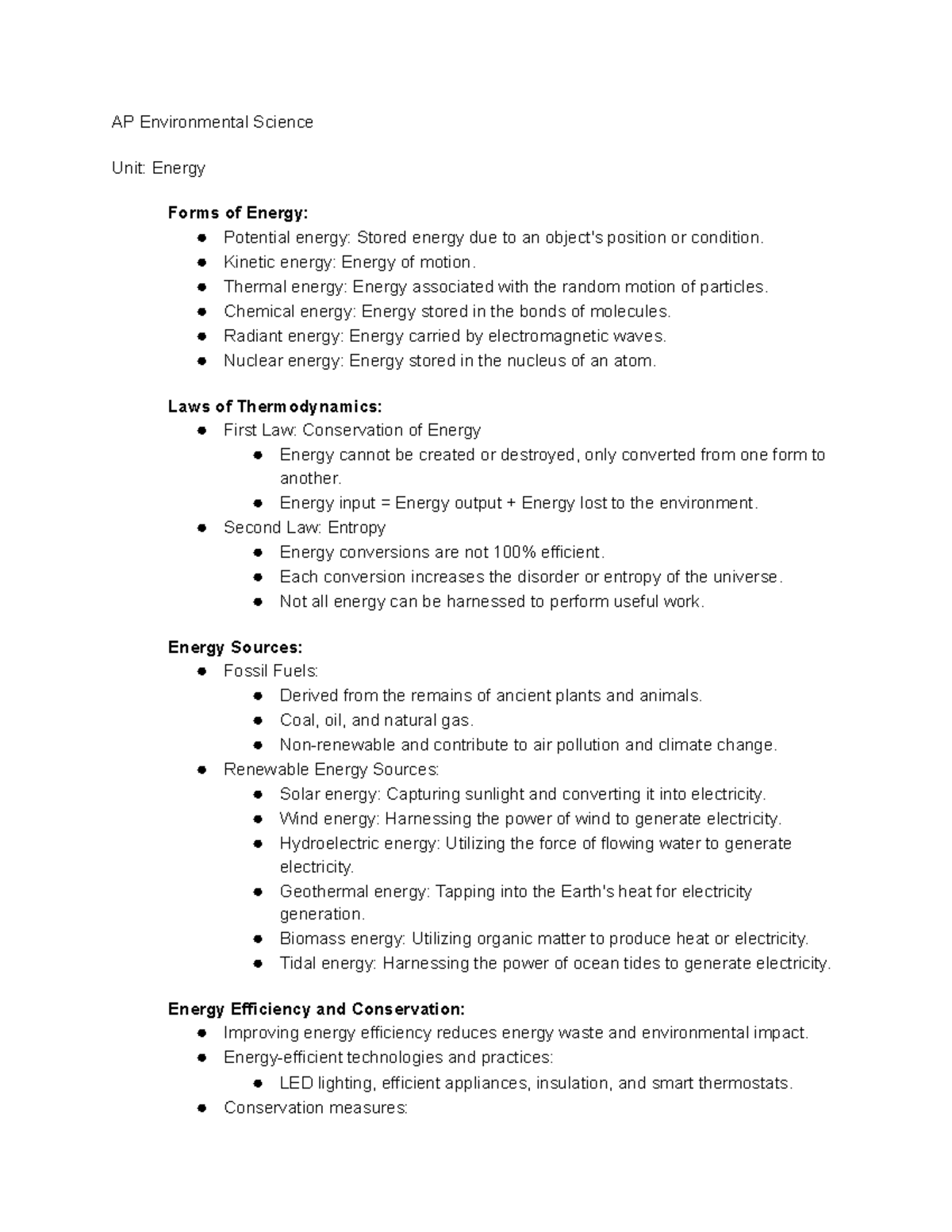 AP Environmental Science - Energy - AP Environmental Science Unit ...