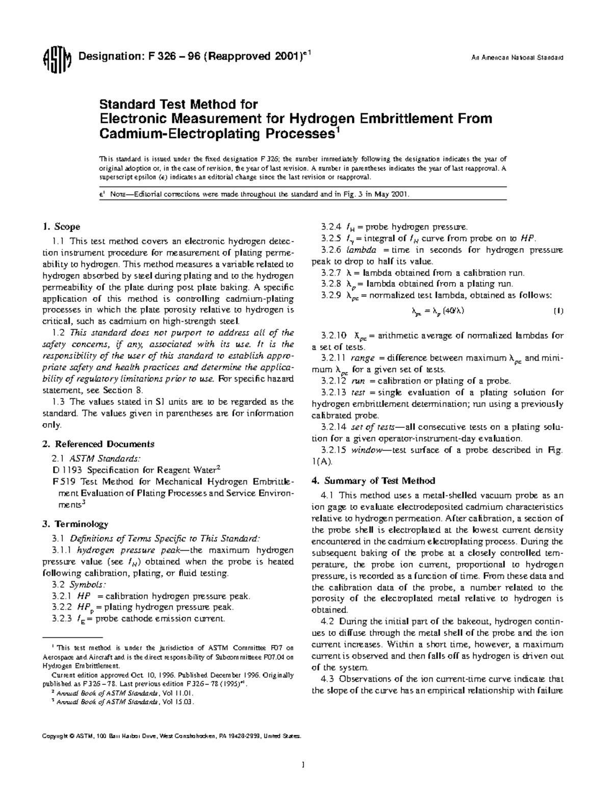 F326 - ewfqefqwefwewef - Designation: F 326 – 96 (Reapproved 2001) e 1 ...