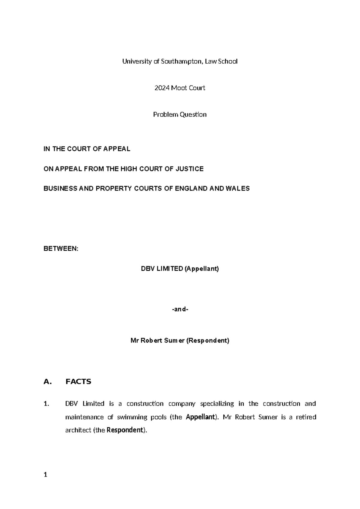 Final 2024 Moot Court Problem - University of Southampton, Law School ...