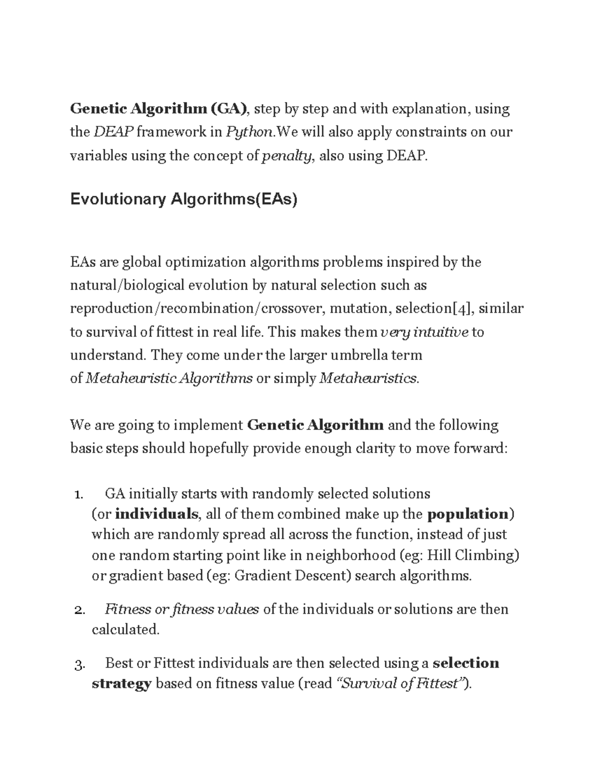 Genetic Algorithm Evolutionary Algorithmseas Genetic Algorithm Ga