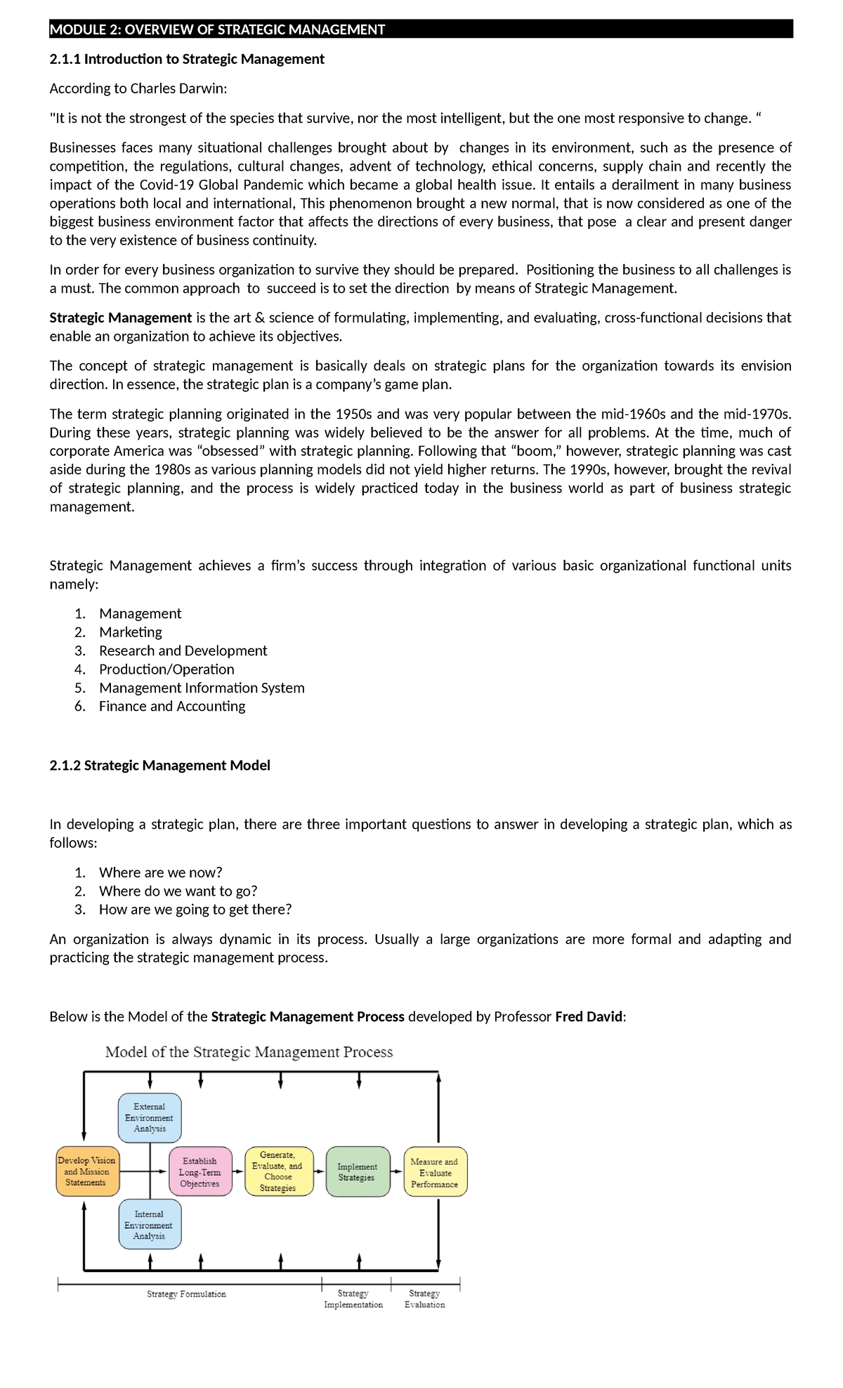 Module 2 - Overview OF Strategic Management - MODULE 2: OVERVIEW OF ...
