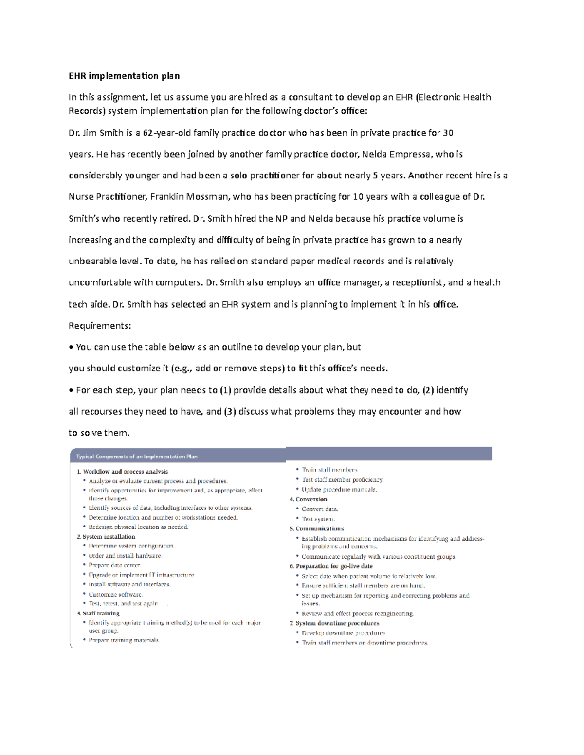EHR implementation plan - Jim Smith is a 62-year-old family practice ...