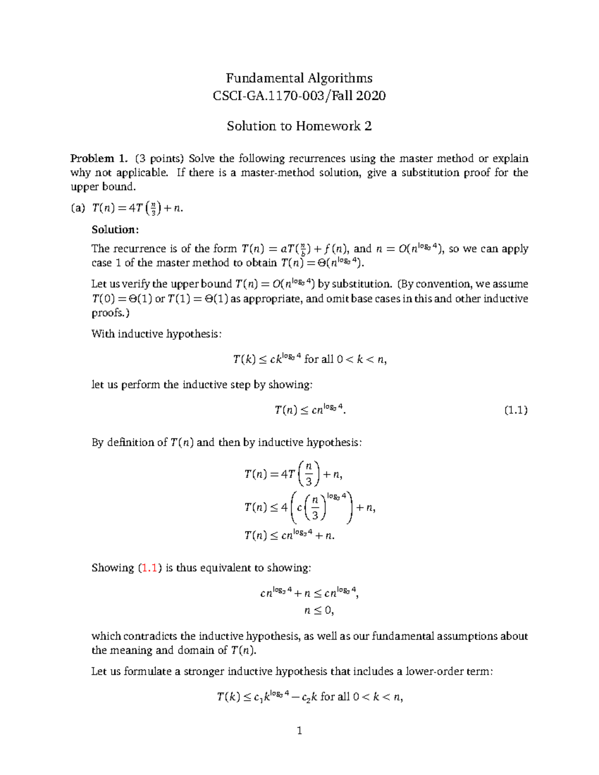 Hw 2 Answers Past Assignment Fundamental Algorithms Csci Ga 003fall