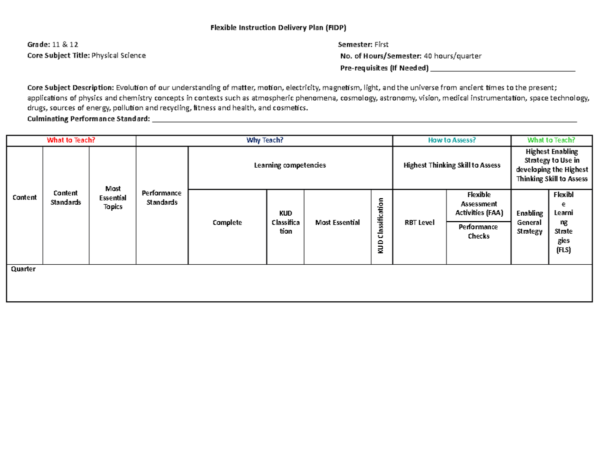 Flexible Instruction Delivery Plan (FIDP) - BS Civil Engineering ...