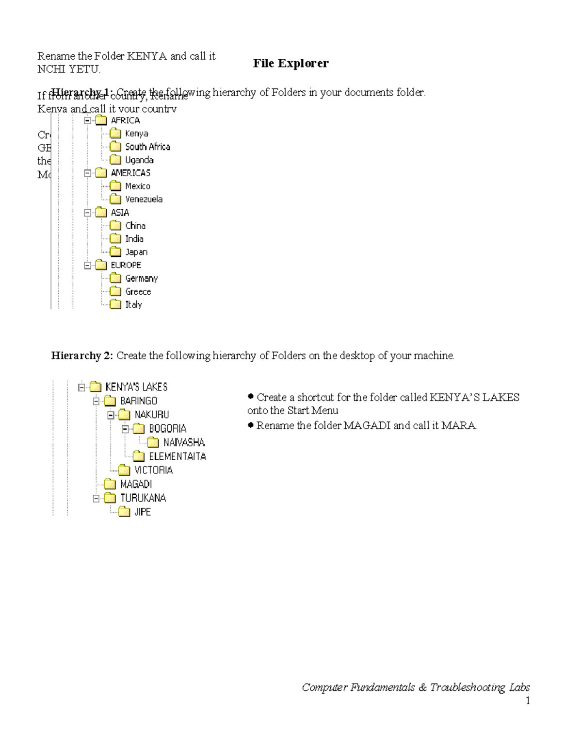 Word Ex1-DBM DIR - Computer Fundamentals & Troubleshooting Labs 1 File Explorer Hierarchy 1 ...