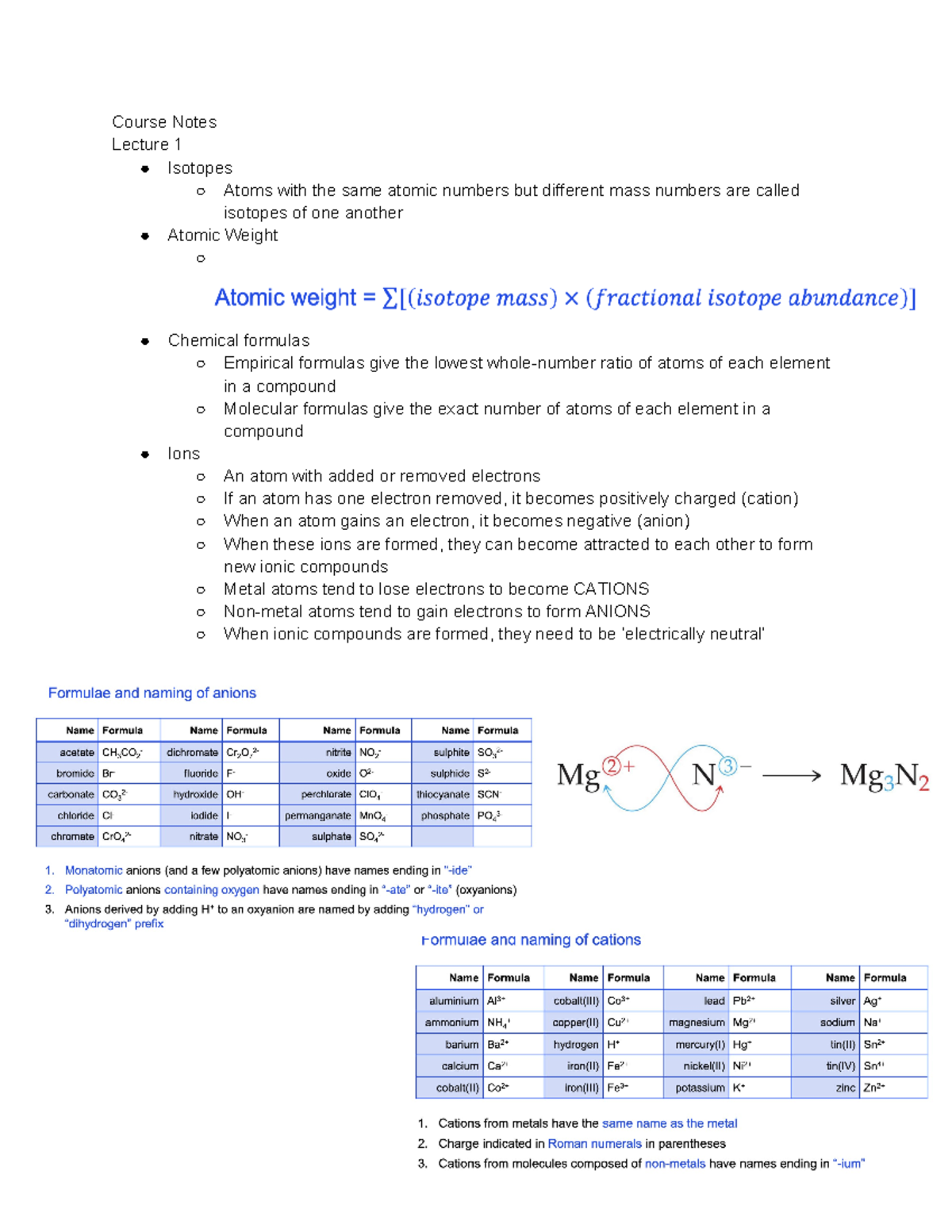 Chem 1 Course Notes - Summary of all chem 1 lectures - Course Notes ...