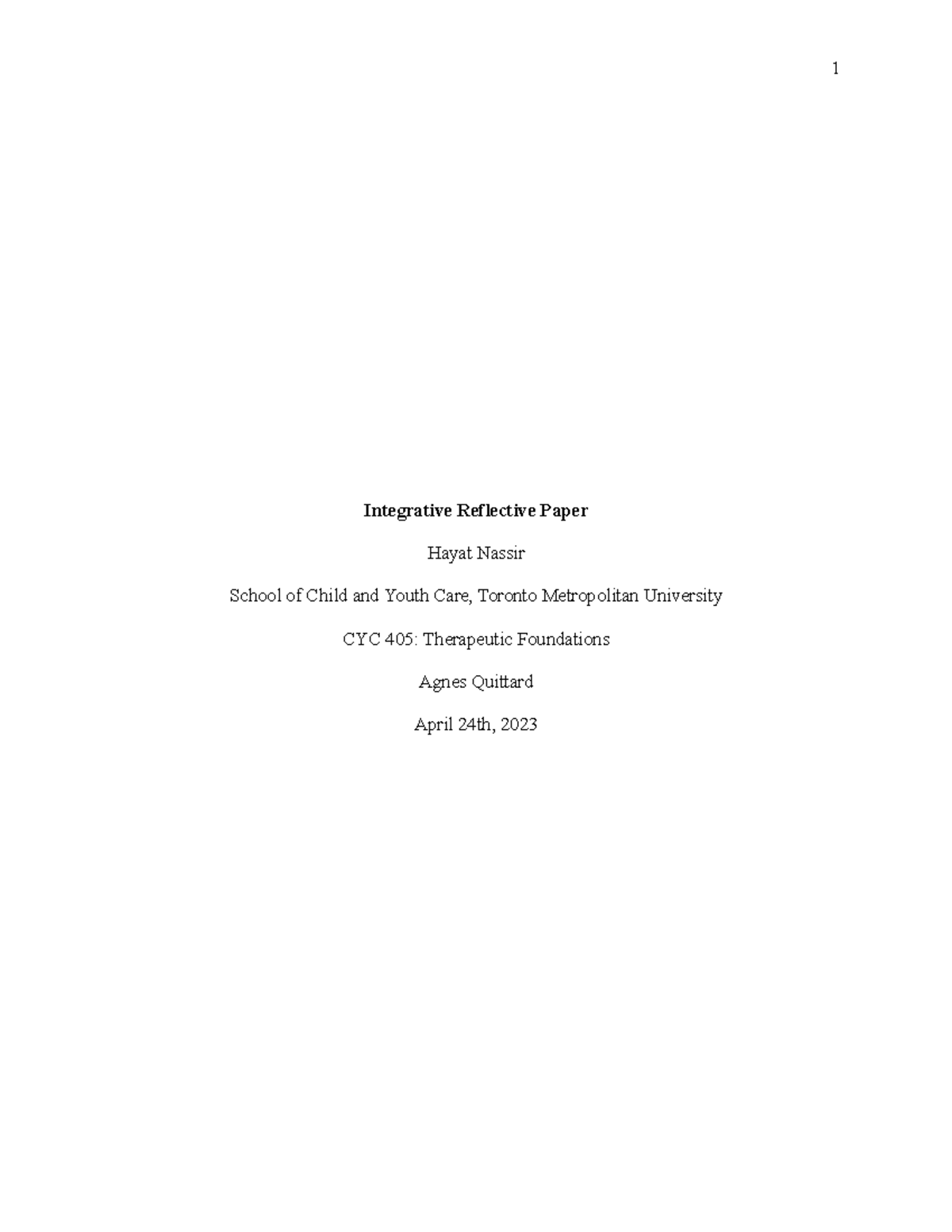 CYC405 Integrative Paper - Integrative Reflective Paper Hayat Nassir ...