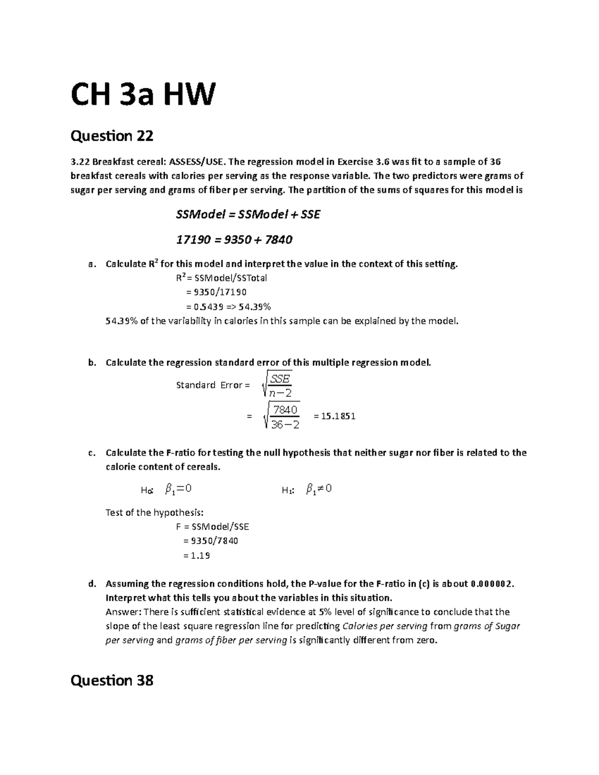 Chapter 3a Exercise Questions - CH 3a HW Question 22 3 Breakfast cereal ...