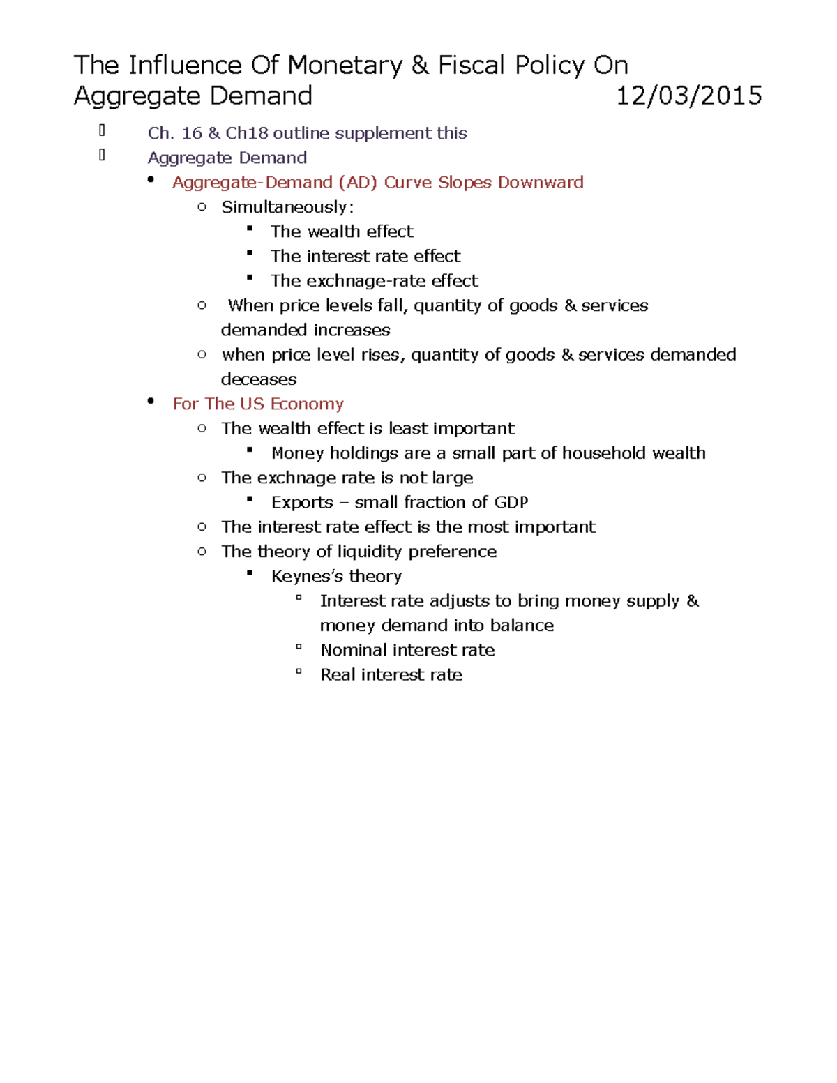 Chapter 21 Outline - The Influence Of Monetary Fiscal Policy On ...