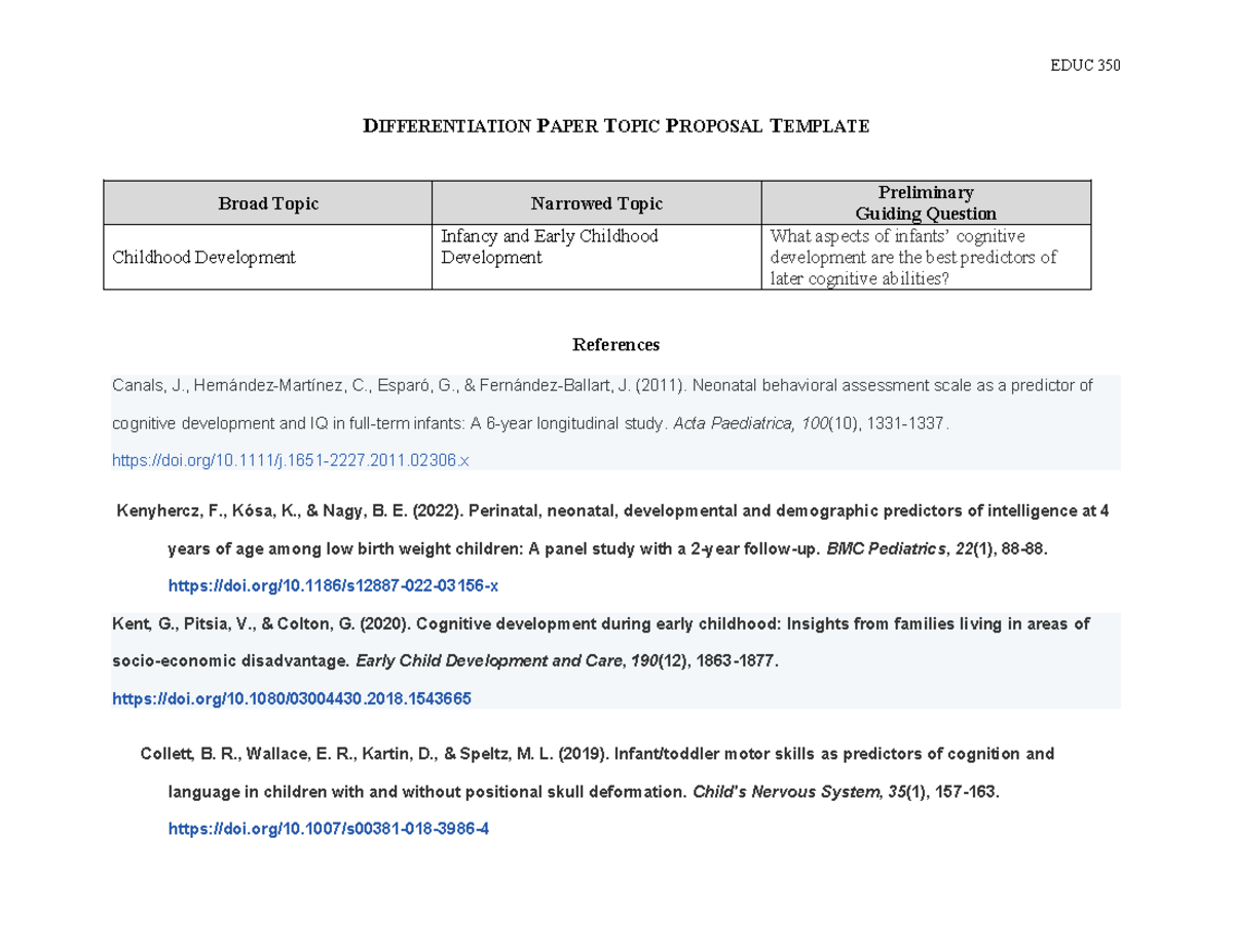 Differentiation Paper Topic Proposal Template - EDUC 350 ...