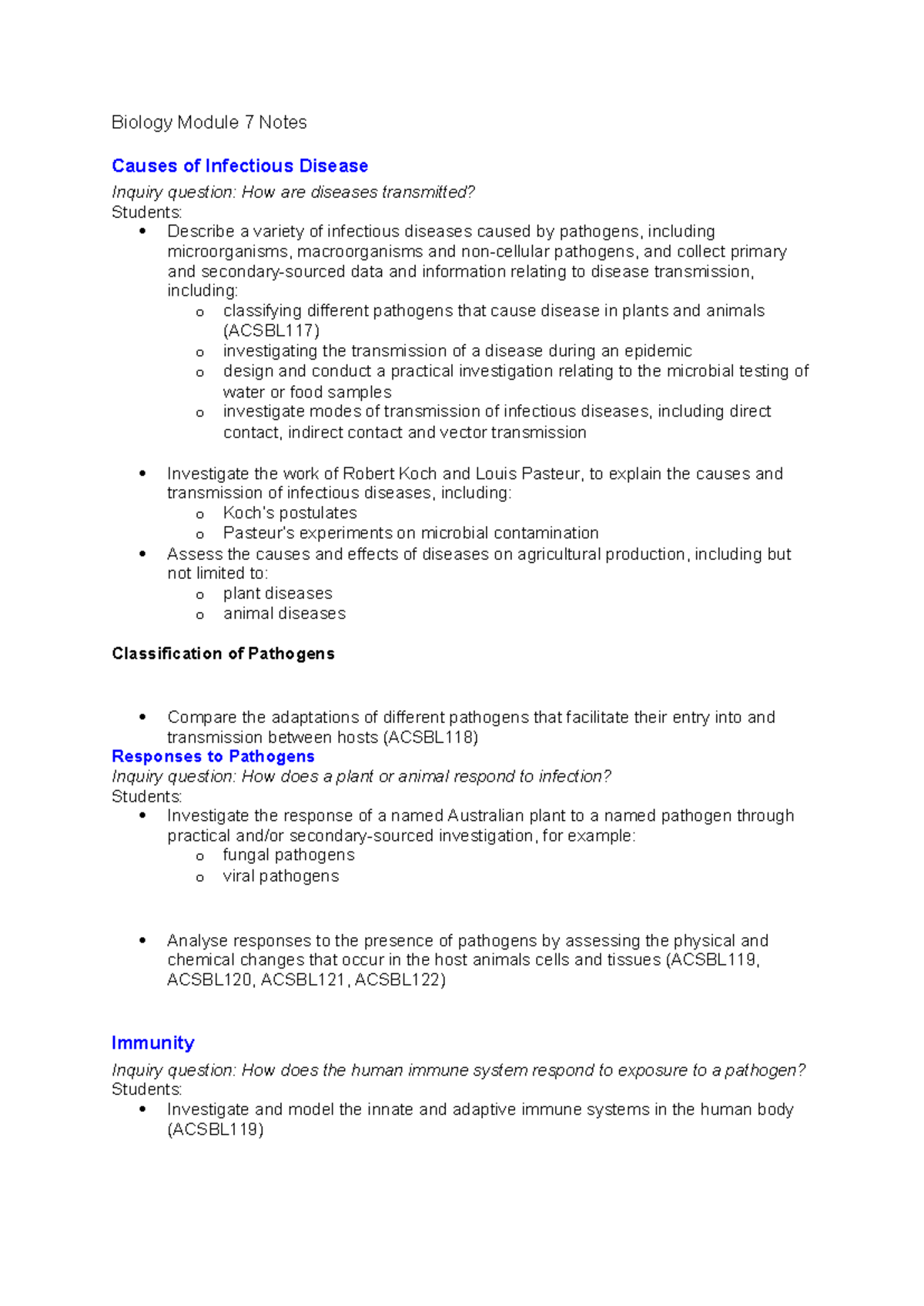 Biology Module 7 Notes - Biology Module 7 Notes Causes of Infectious ...