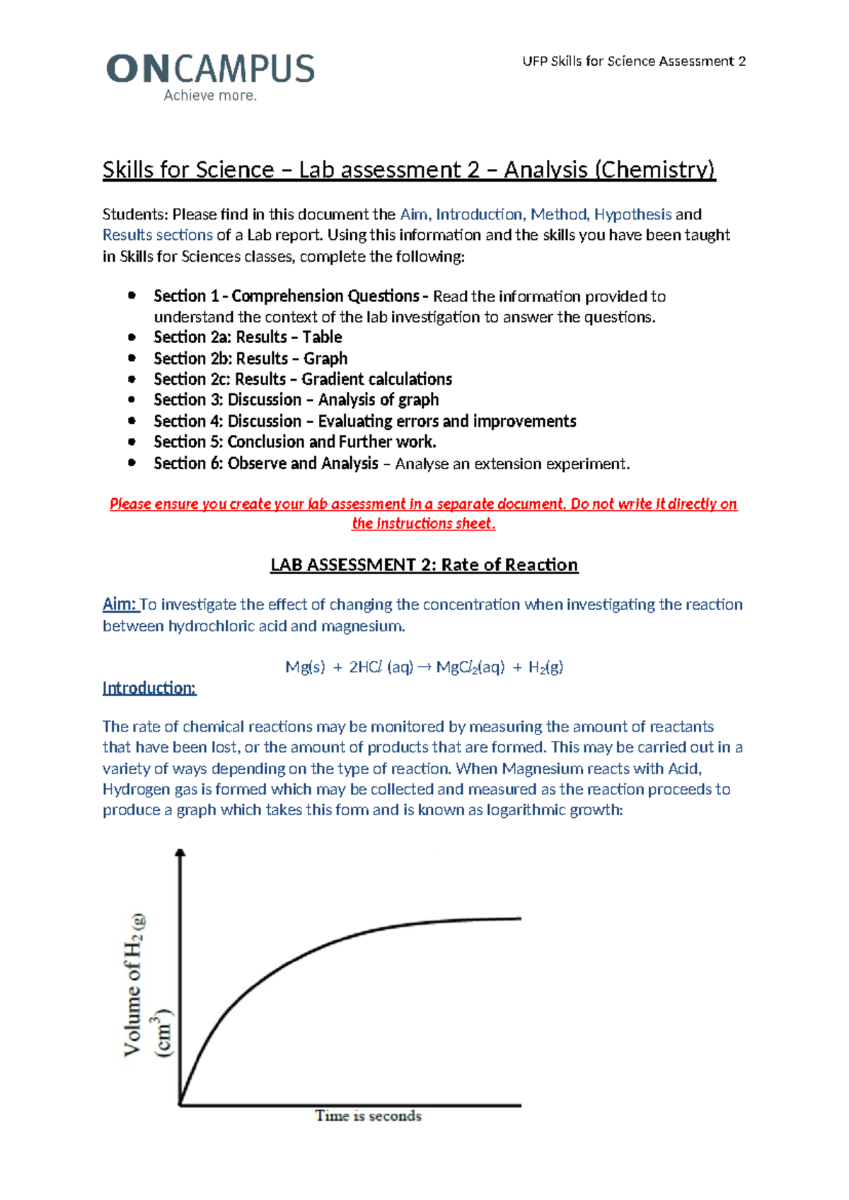 UFP Skills for Sci Chem - Lab Assessment 2 Instructions 2022-23 v2 ...