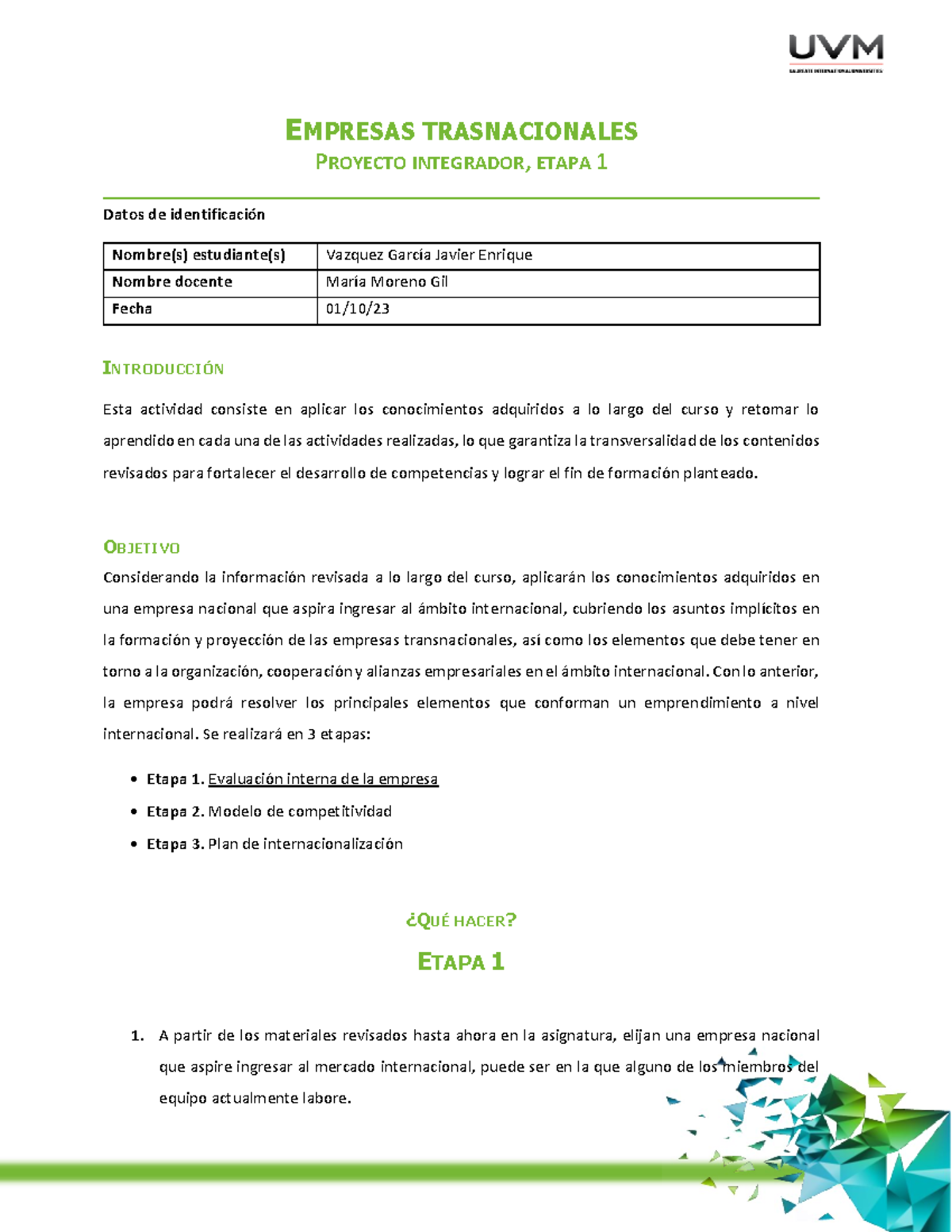 A3. Proyecto Integrador Etapa 1 - EMPRESAS TRASNACIONALES PROYECTO ...