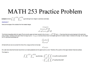MATH 253 Practice Problem, Integrals - MATH 253 - MATH 253 Practice ...