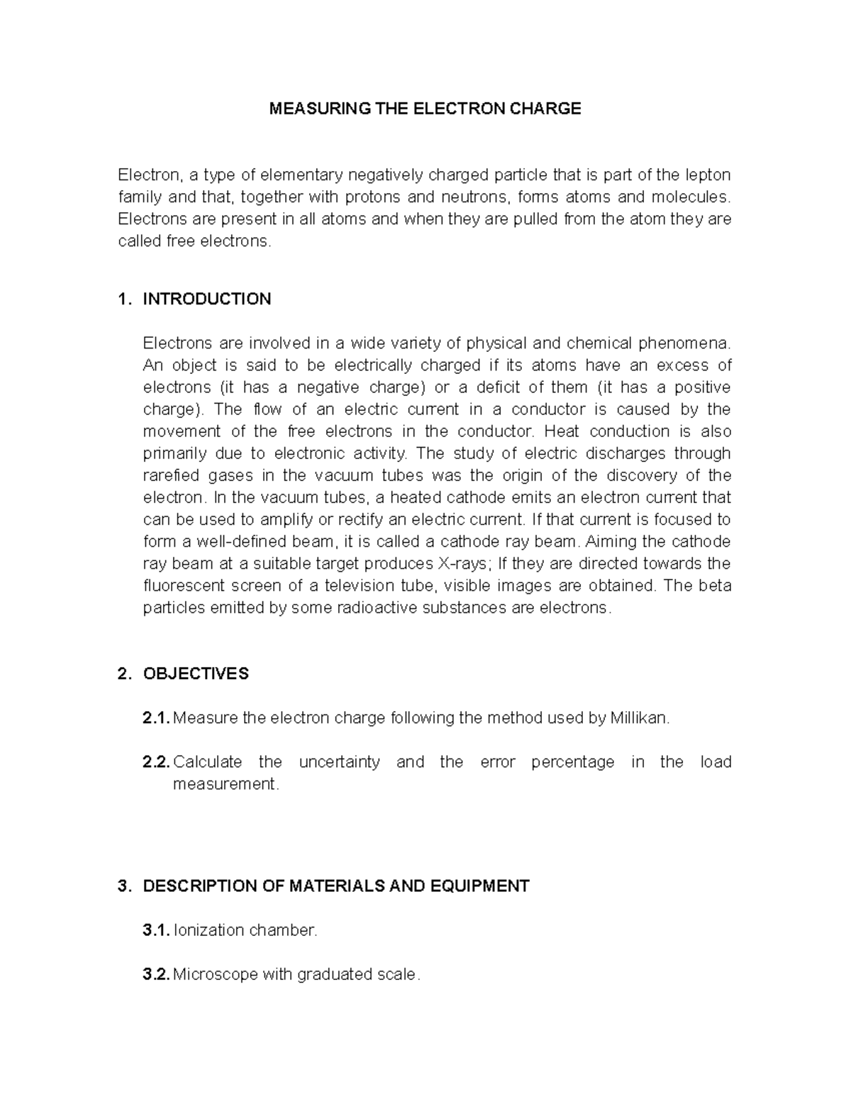Measuring THE Electron Charge - MEASURING THE ELECTRON CHARGE Electron ...