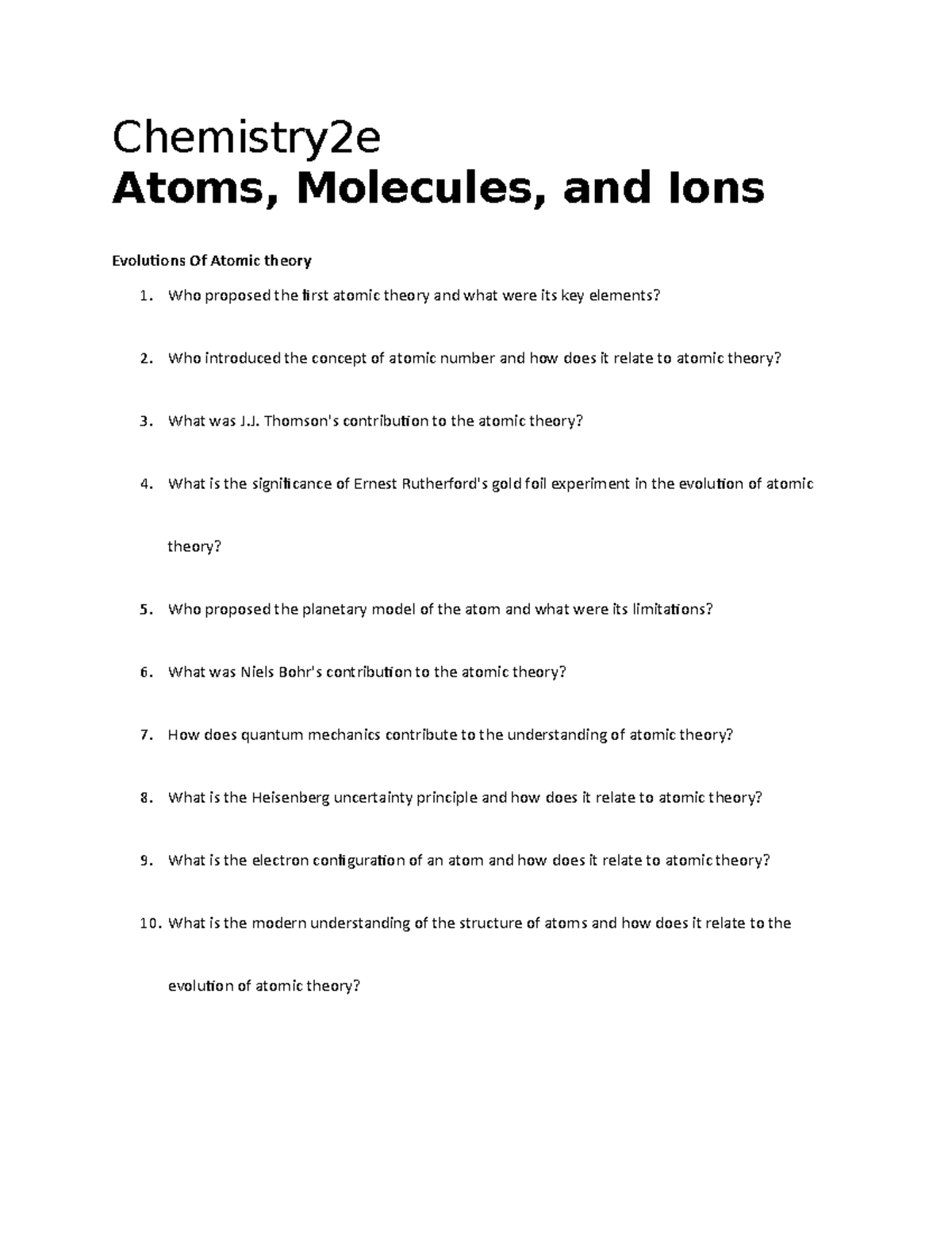 Chemistry 2e - reasoning questions on atoms - Chemistry2e Atoms ...
