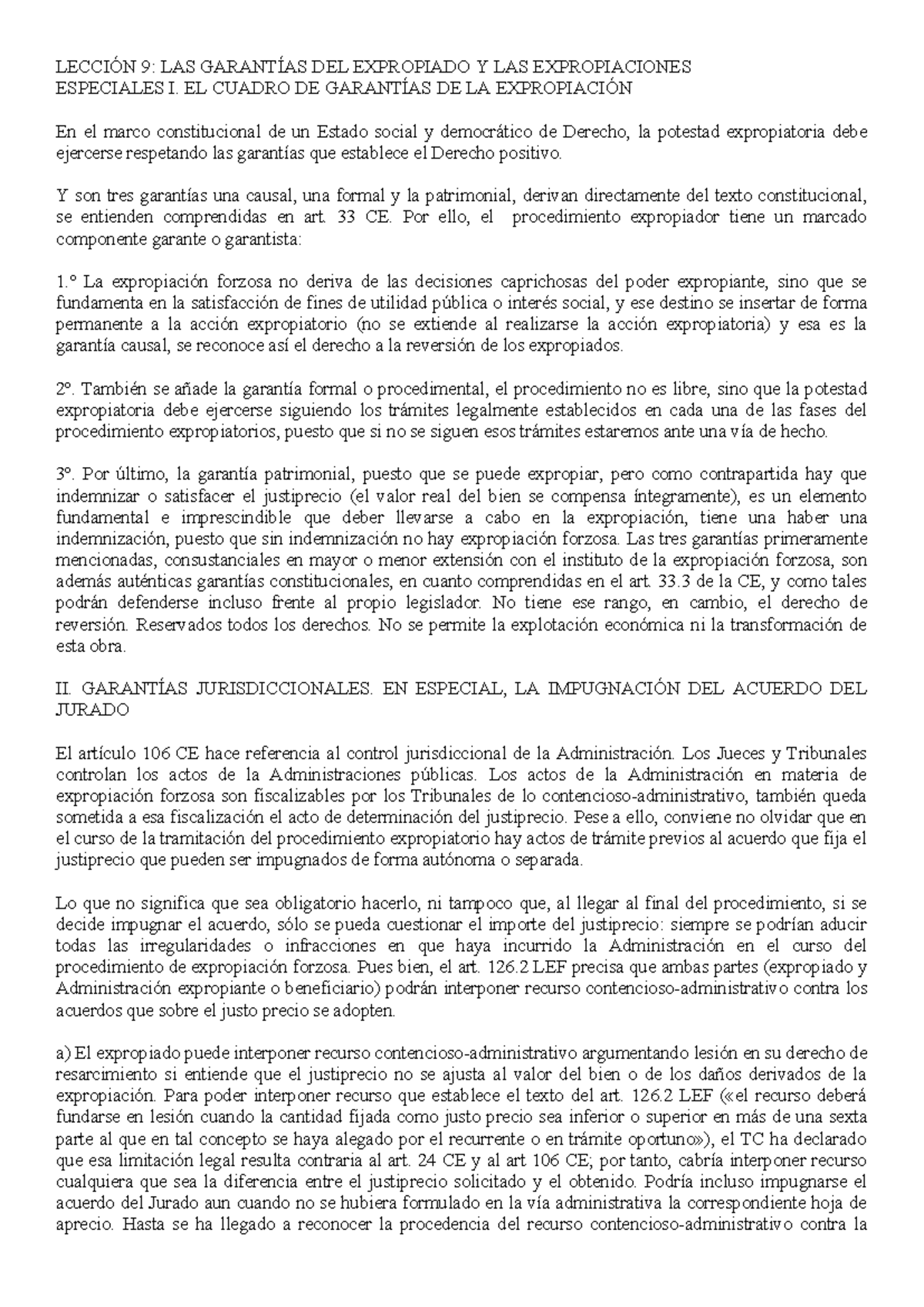 Lección 9 - LECCIÓN 9: LAS GARANTÍAS DEL EXPROPIADO Y LAS ...
