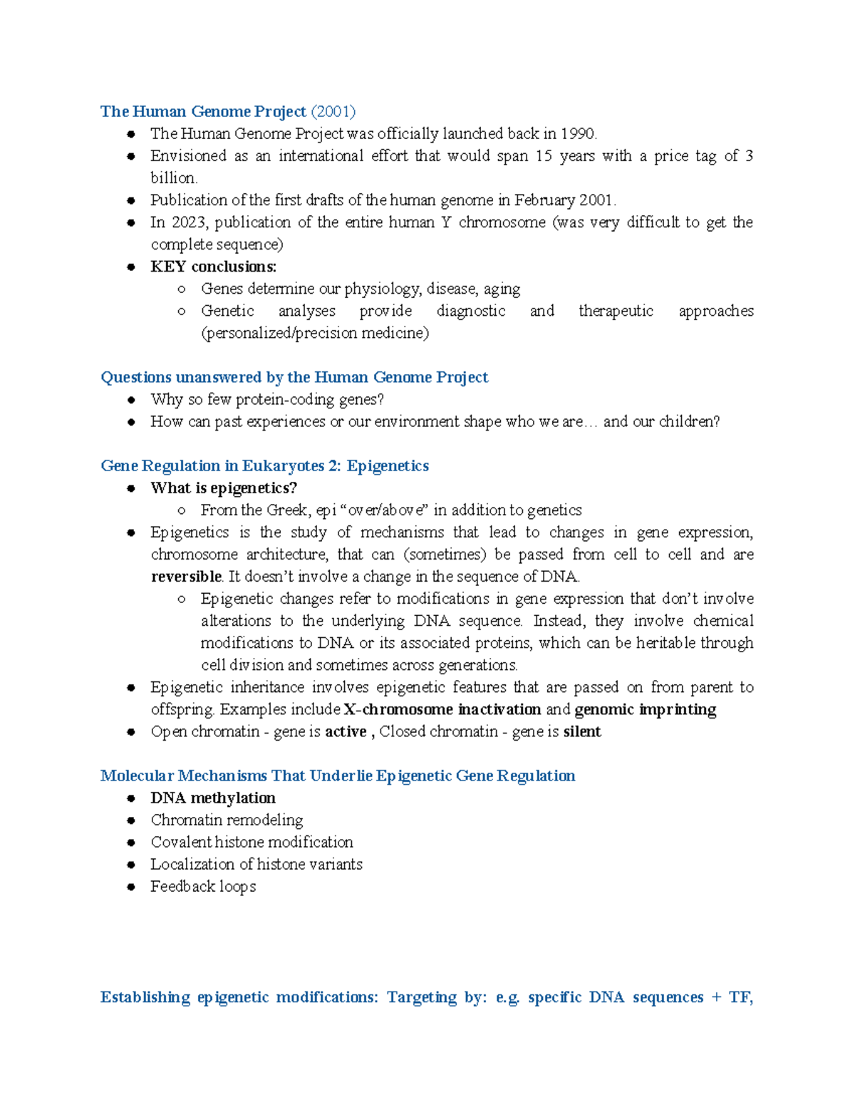 Genetics chapter 16 - notes - The Human Genome Project (2001) The Human ...