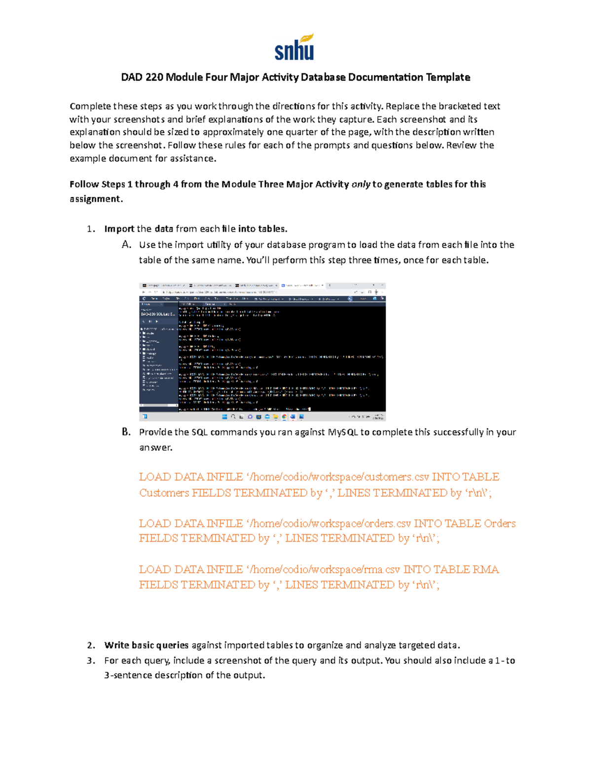 Module Four Major Activity Database Documentation Template Replace