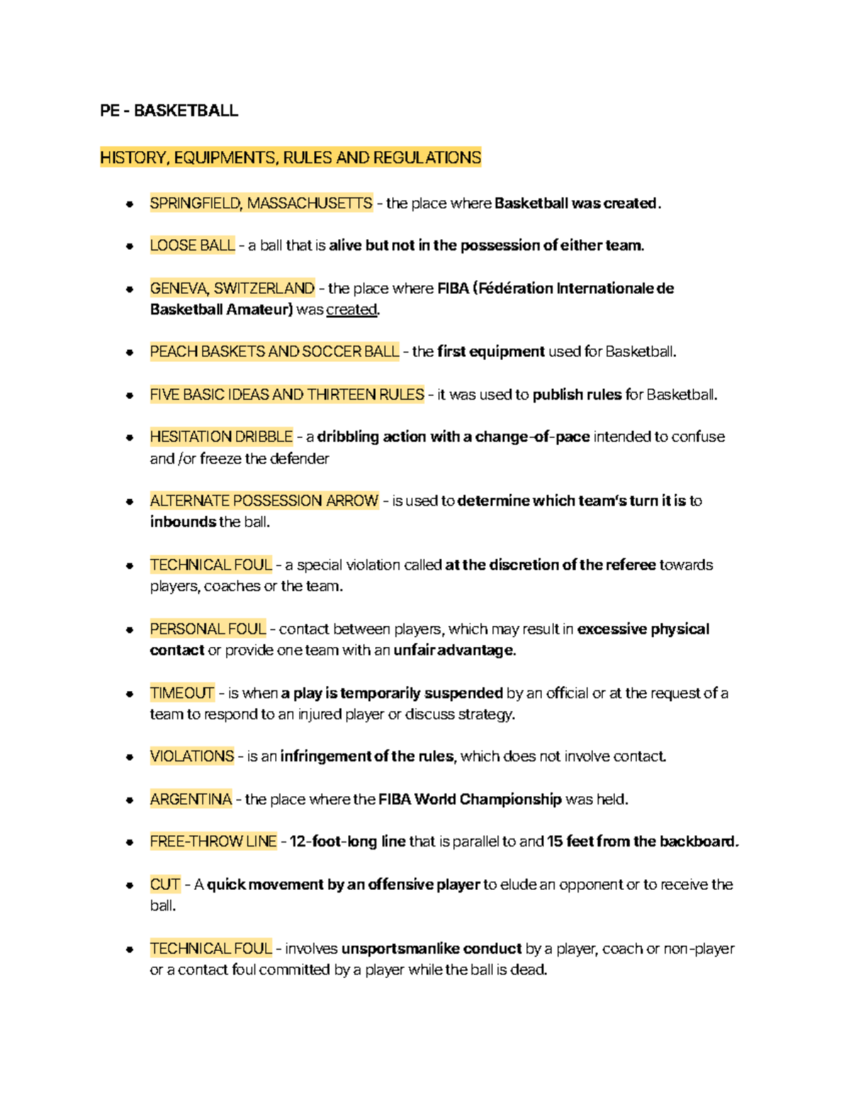 PE Basketball Reviewer - PE - BASKETBALL HISTORY, EQUIPMENTS, RULES AND ...