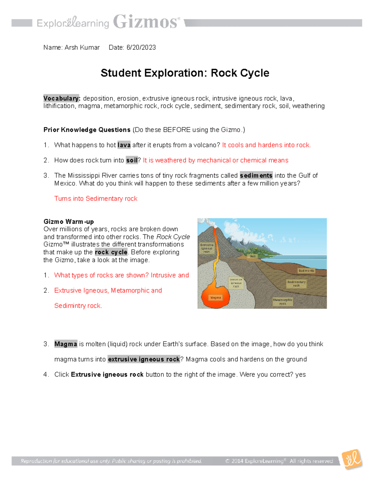 2.6 Rock Cycle SE - jajja - Name: Arsh Kumar Date: 6/20/ Student ...