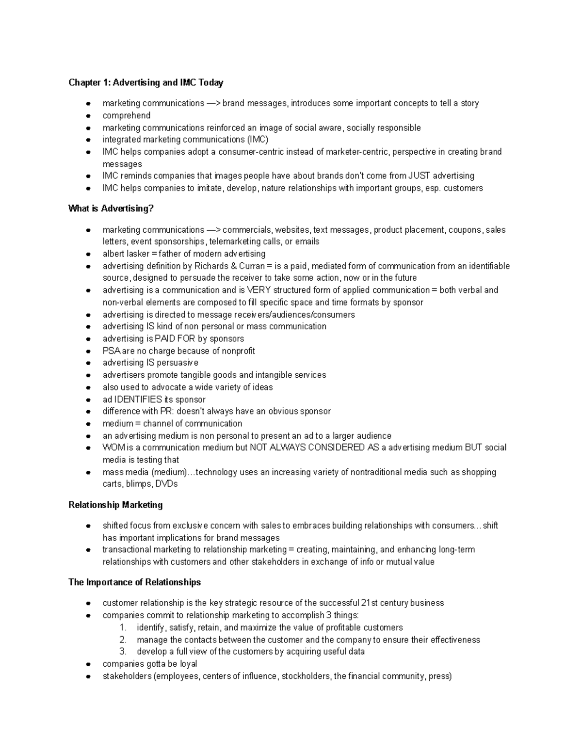 Principles of Advertising Notes - Chapter 1: Advertising and IMC Today ...