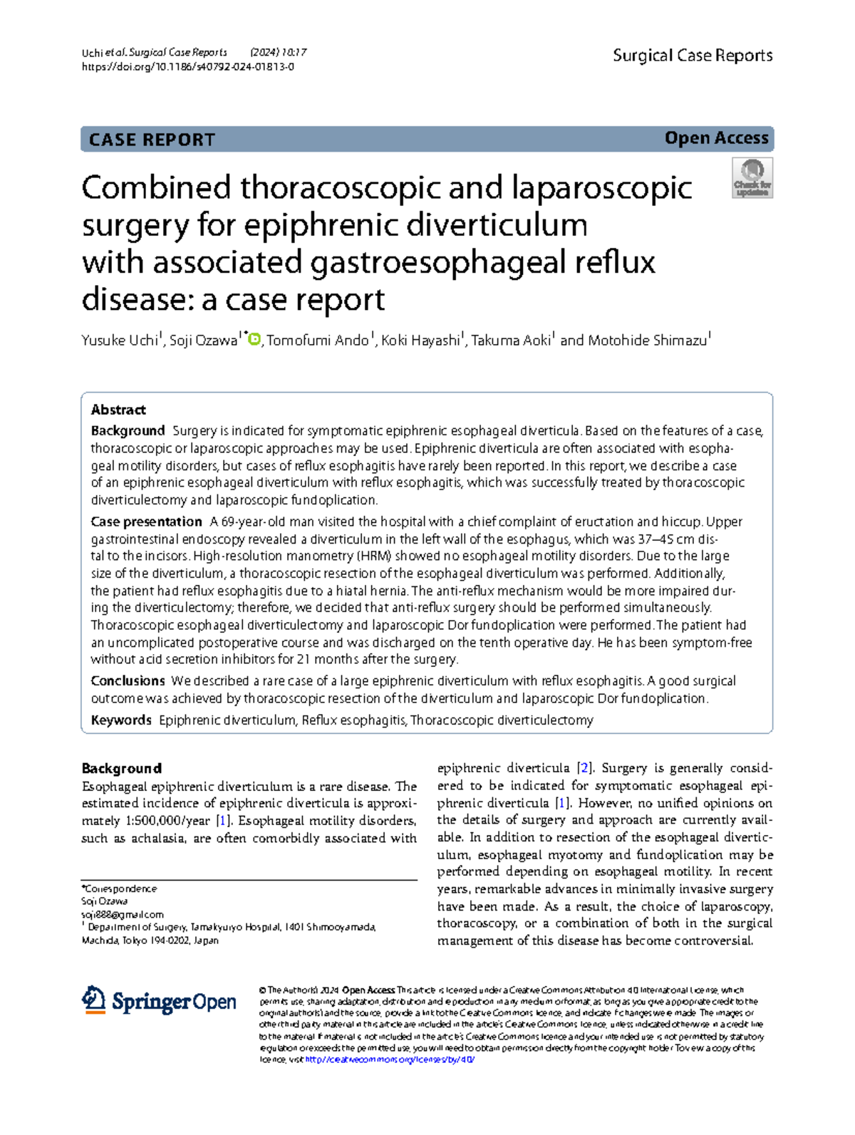 Combined thoracoscopic and laparoscopic surgery fo - Uchi et al ...