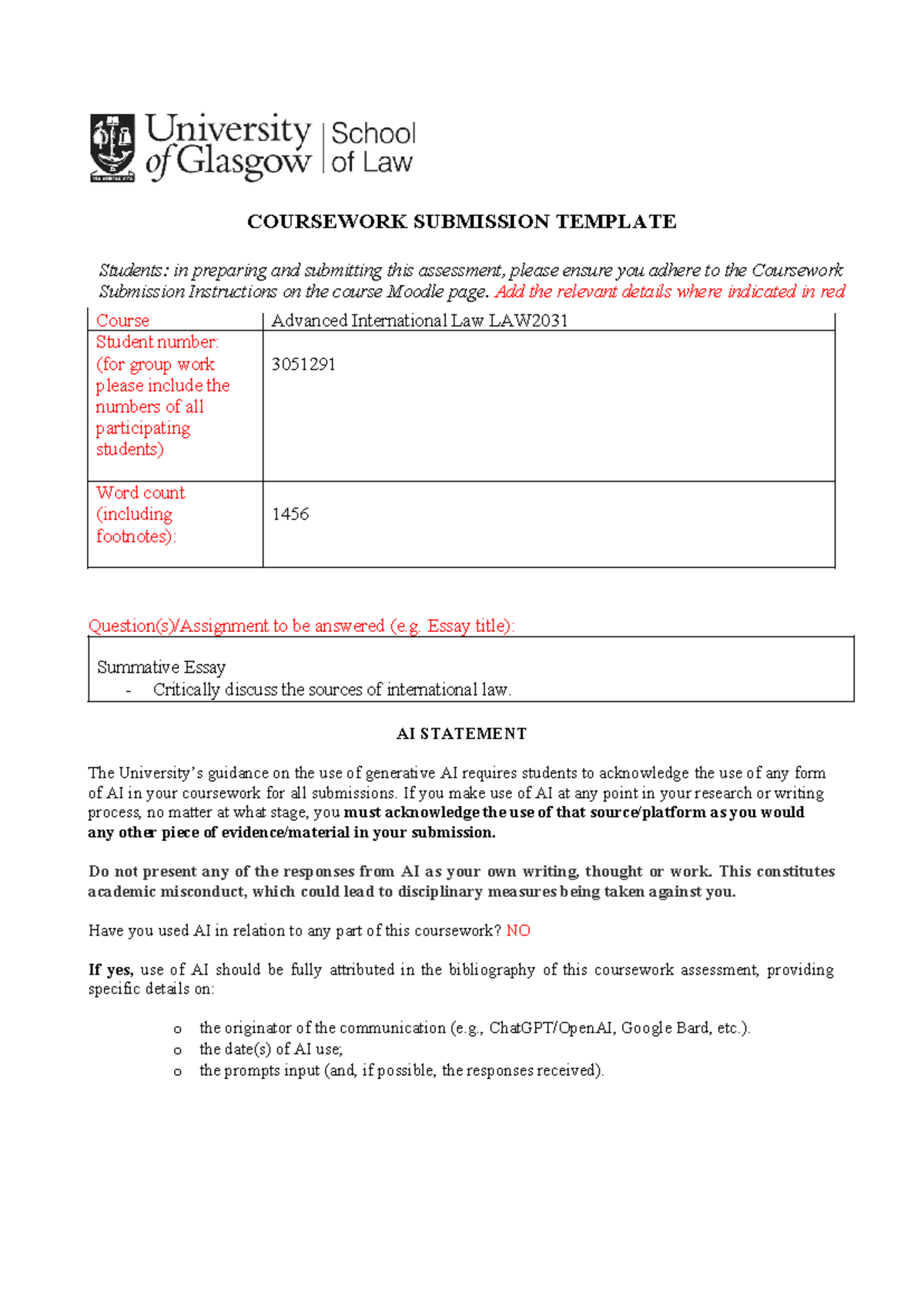 3051291 Andvanced International Law Summative Essay - COURSEWORK ...