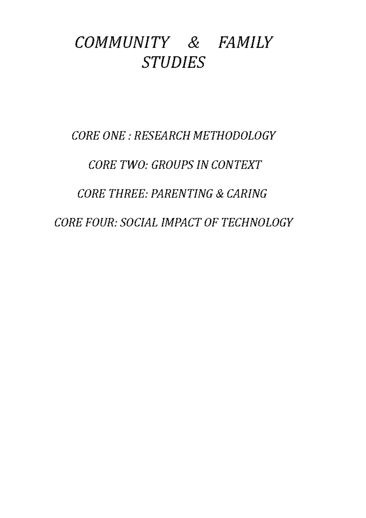 Community & Family Studies Course Notes - COMMUNITY & FAMILY STUDIES ...