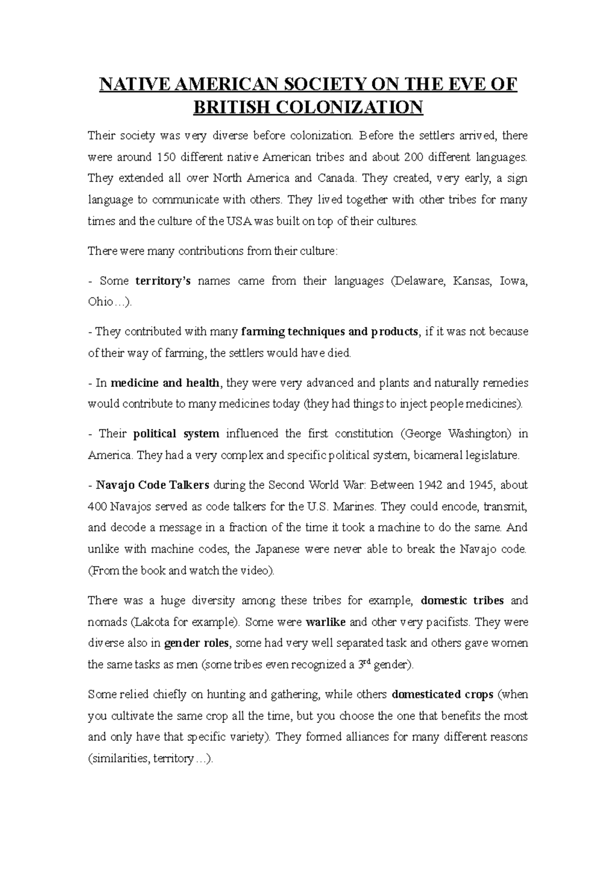 Native American Society on the Eve of British Colonization - NATIVE ...