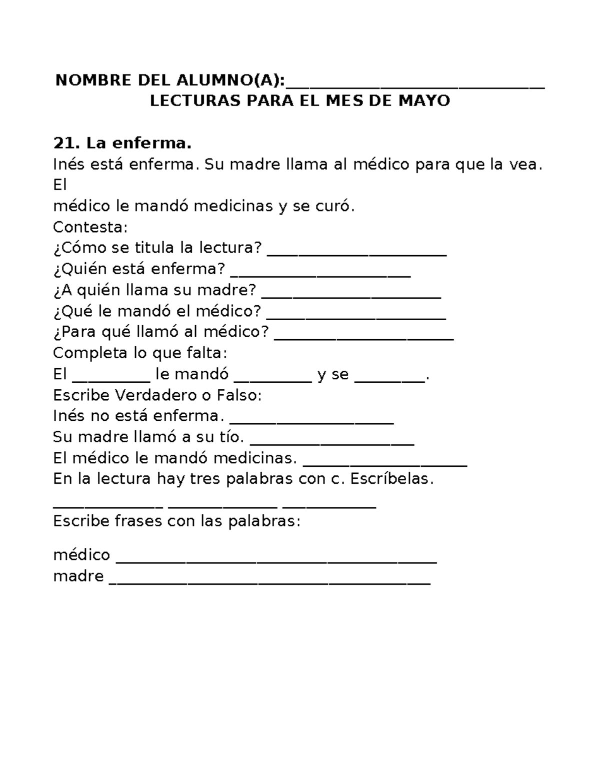 Comprensión Lectora MAYO - NOMBRE DEL ALUMNO(A ...