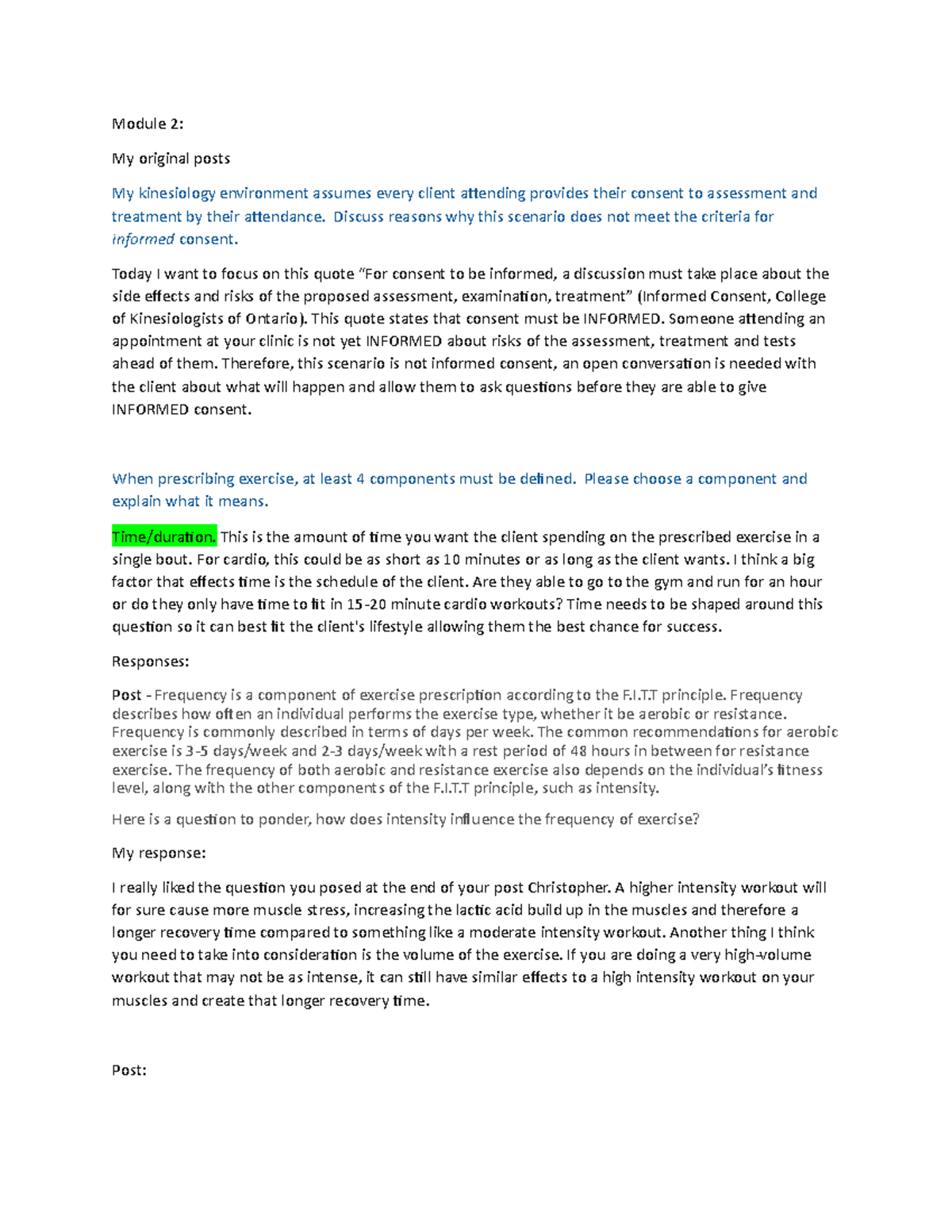 Weekly Discussion - Module 2: My original posts My kinesiology ...