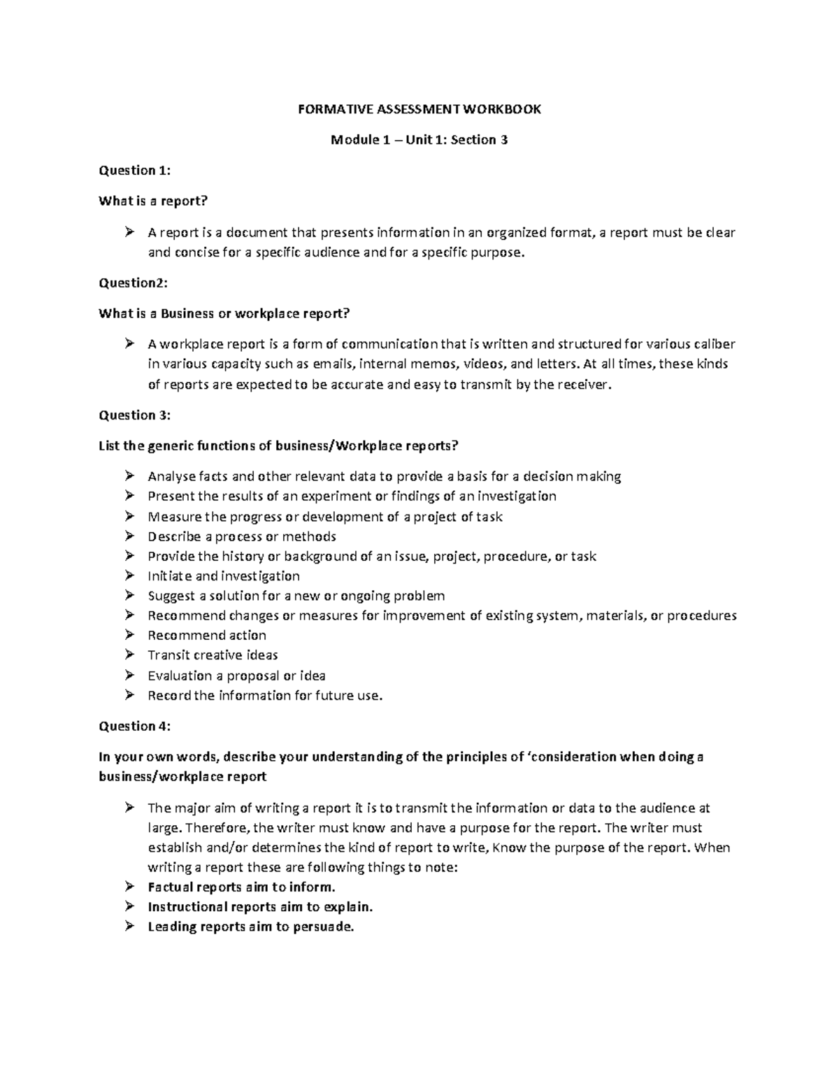 Formative Assessment Module 1 Unit 1 Section 3 - FORMATIVE ASSESSMENT ...