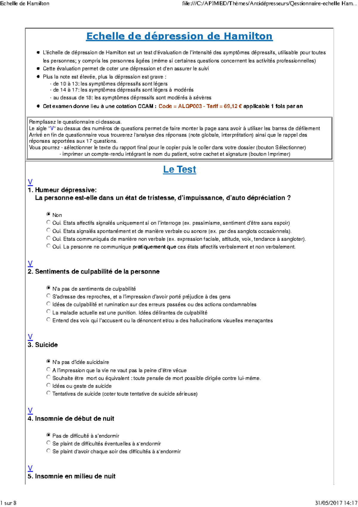 Echelle-de-Hamilton dépression - Echelle de dépression de Hamilton L ...