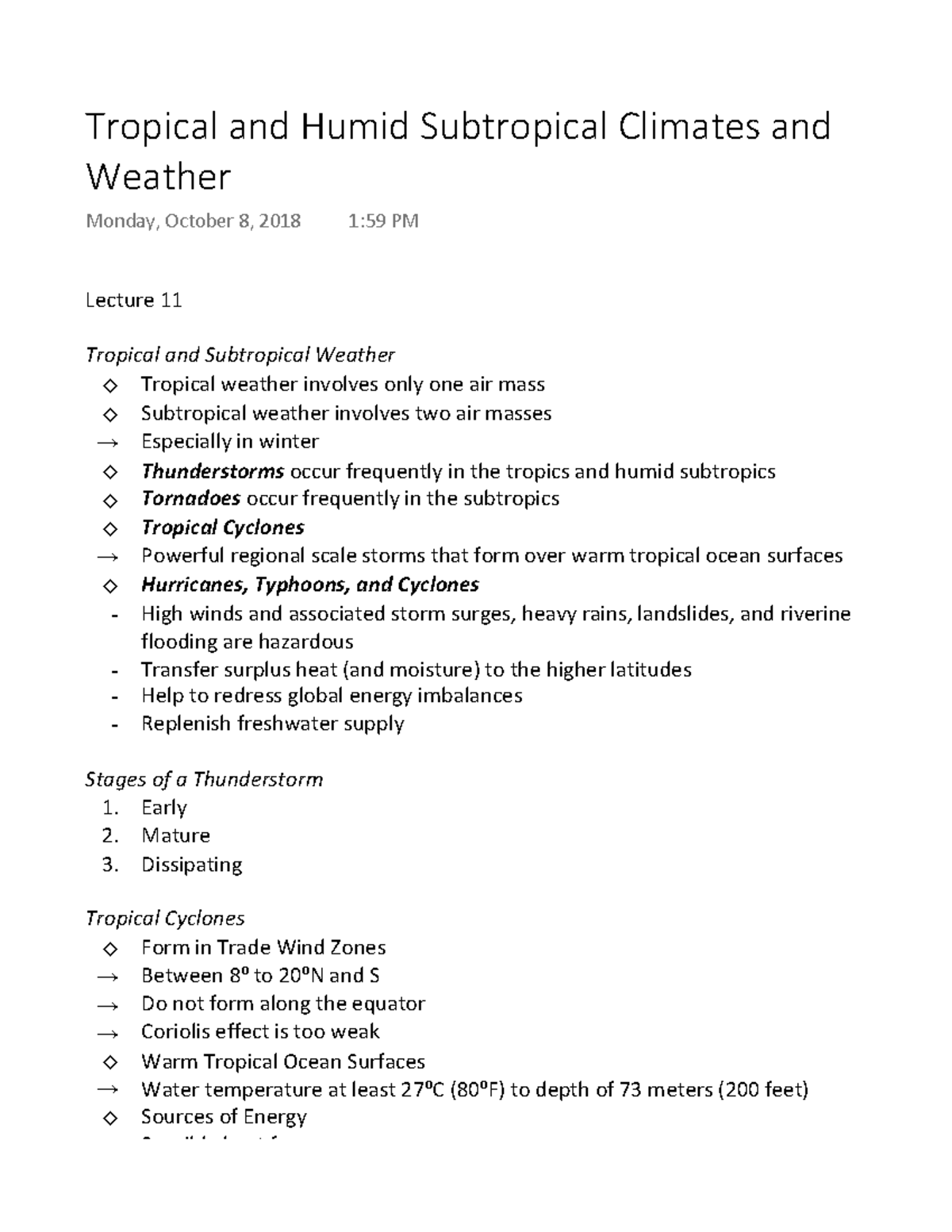Tropical and Humid Subtropical Climates and Weather - Early 2. Mature 3 ...