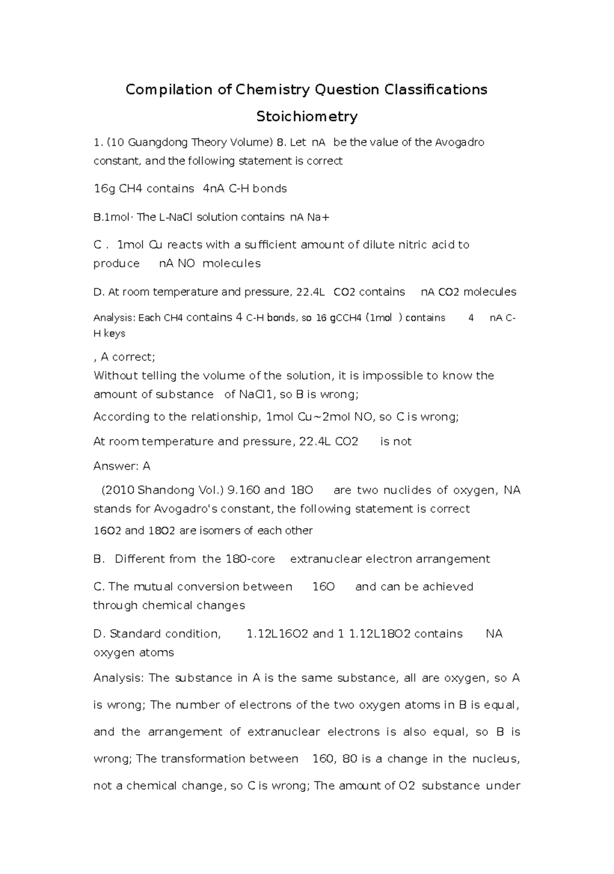 Compilation of Chemistry Question Classifications - Compilation of ...
