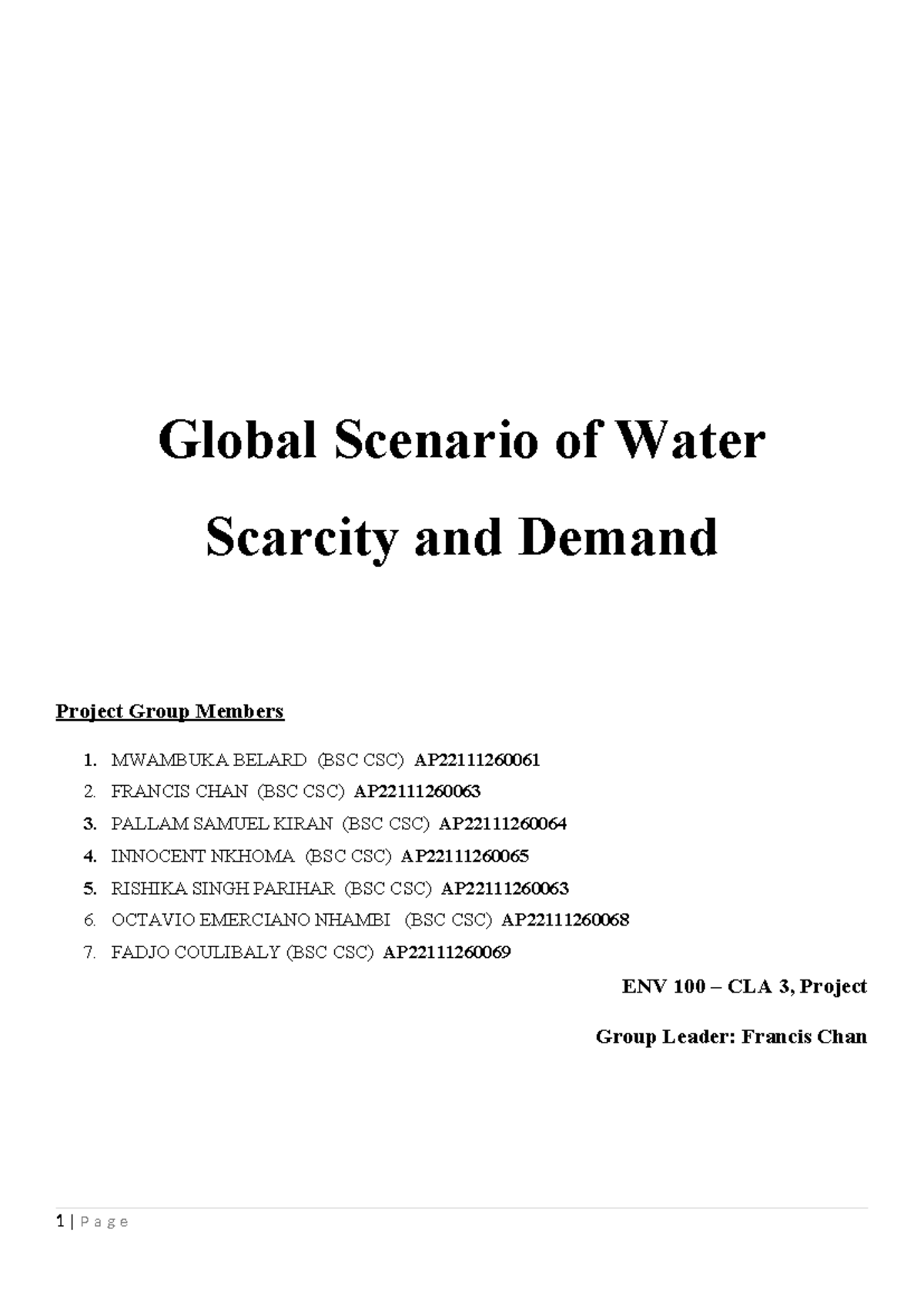 Global Scenario of Water Scarcity and demand - Global Scenario of Water ...