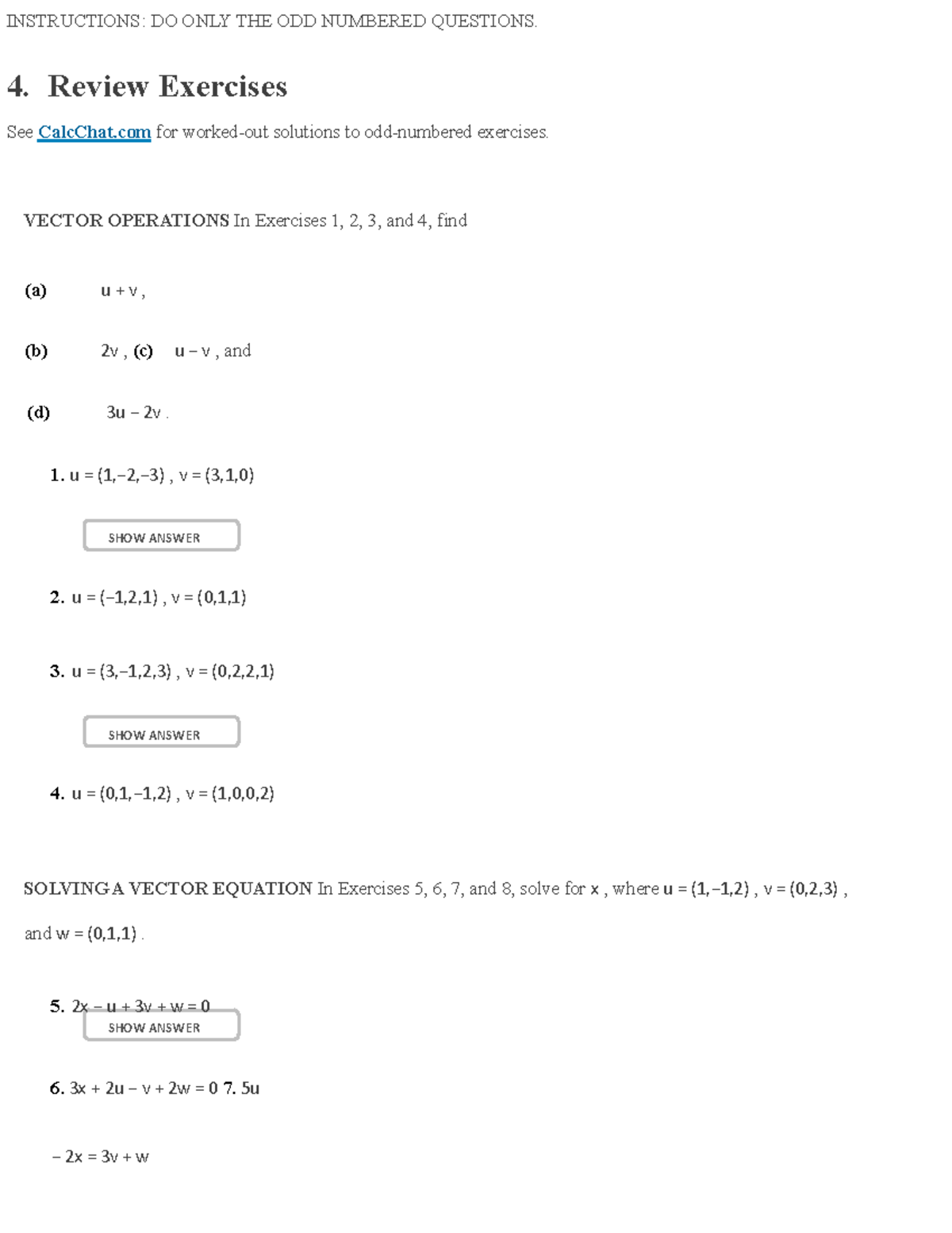 Aaaaaaaa - dghf - INSTRUCTIONS: DO ONLY THE ODD NUMBERED QUESTIONS. 4. Review Exercises See ...