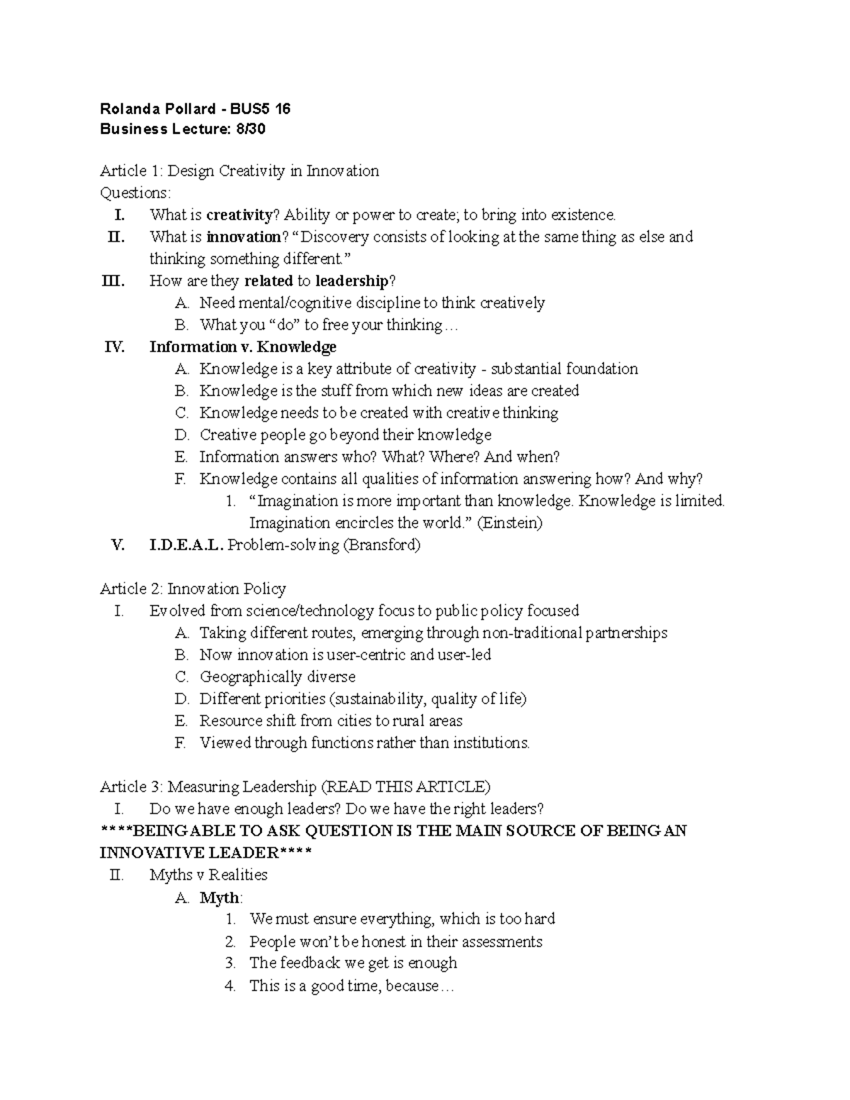 Rolanda Pollard - BUS5 16 Lectures - Rolanda Pollard - BUS5 16 Business ...